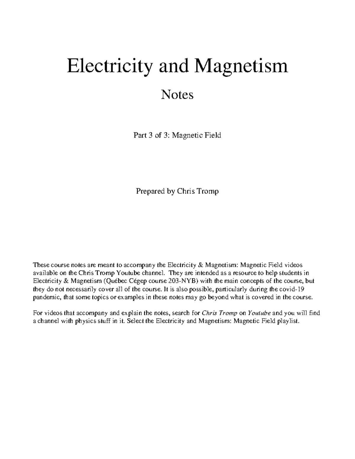 Electricity & Magnetism (Course Code: NYB) - Magnetic Field Notes Part ...