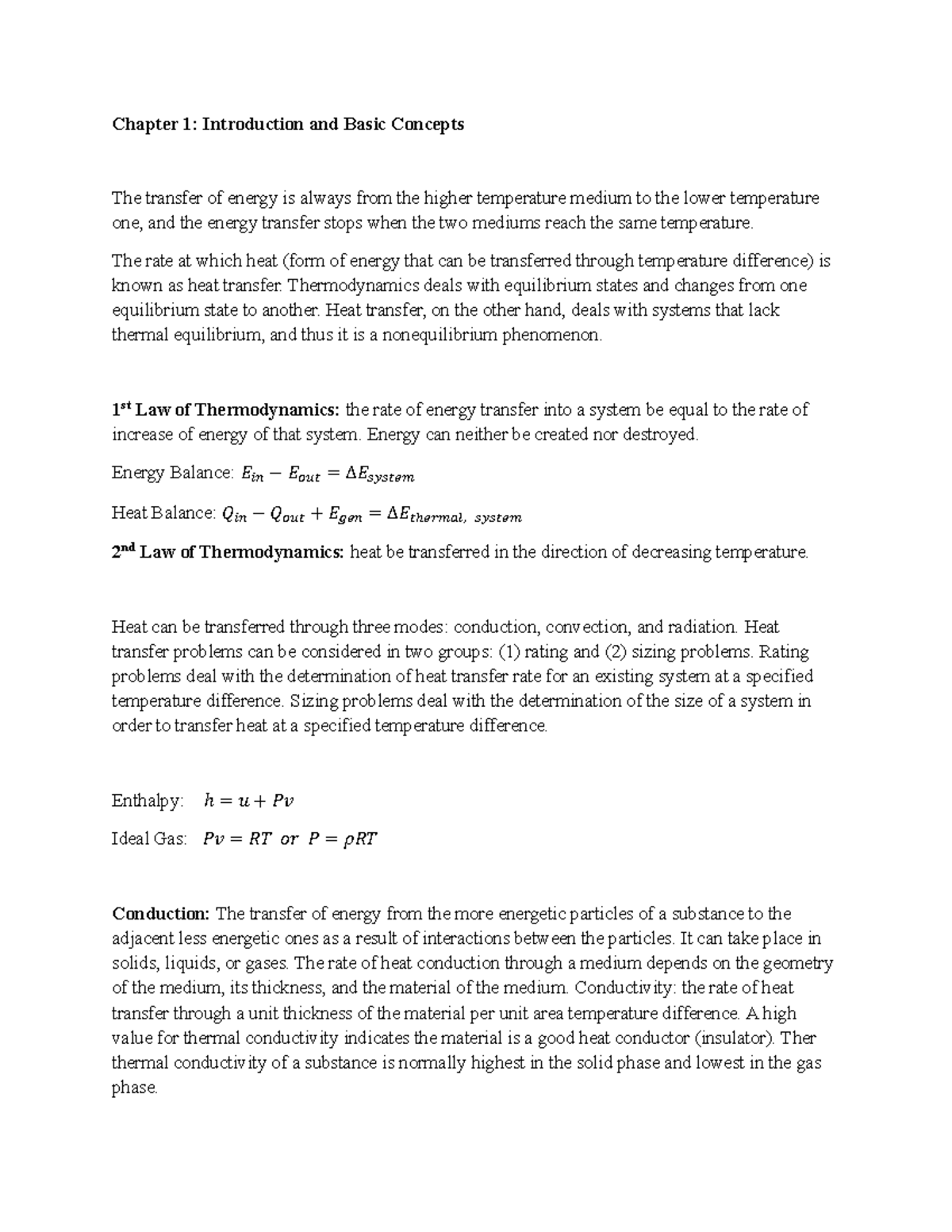 MAE 431 Chapter 1: Introduction to Heat Transfer Concepts - Studocu