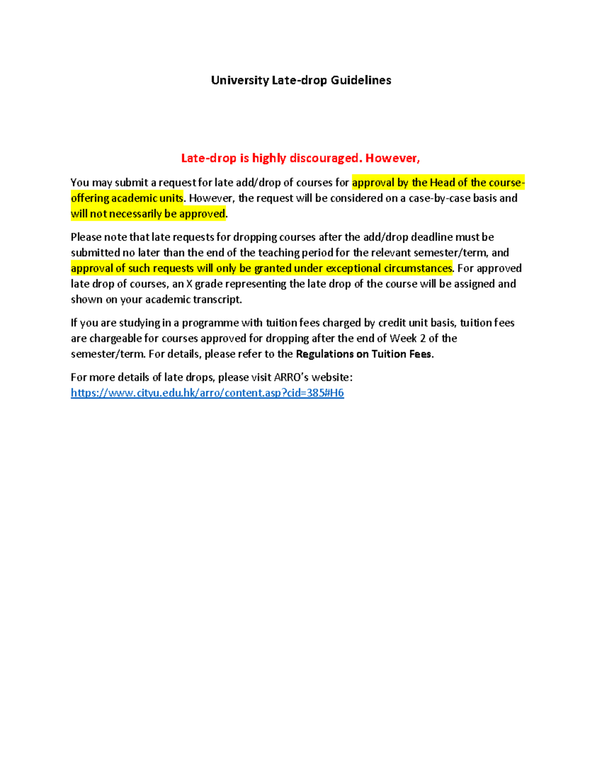 Late Drop Policy Guidelines for GE1501 Courses - Studocu