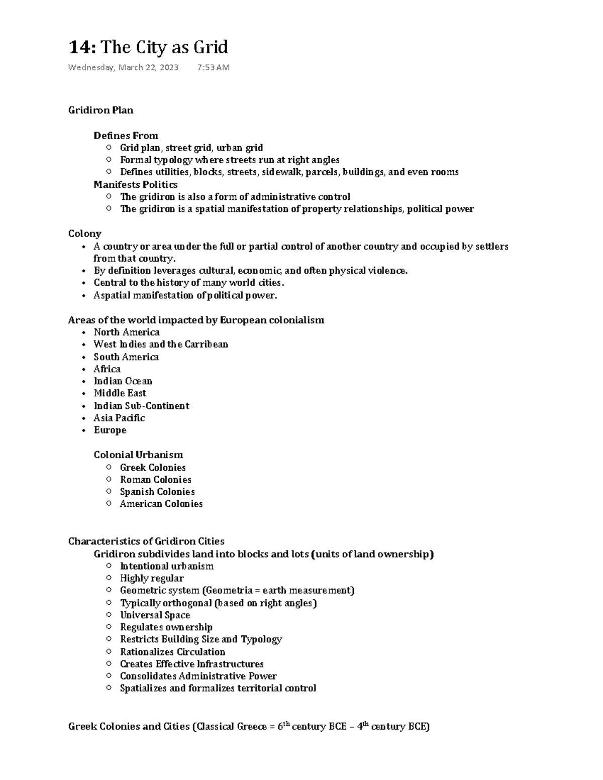 ARC1513 - Lecture 14 - Gridiron Plan Defines From Grid plan, street ...
