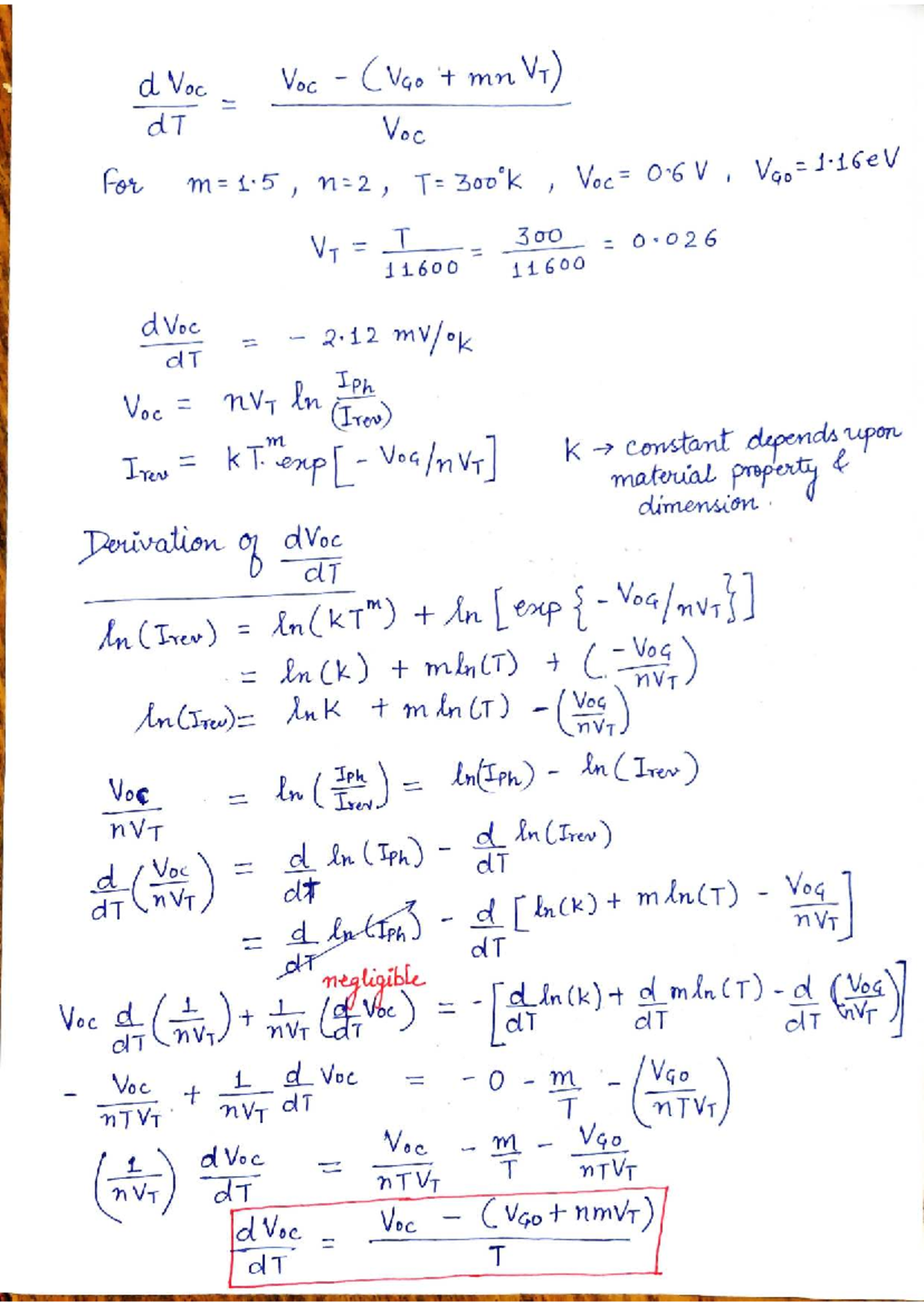 Derivation of dVoc/dT for ACE Scanner 2026 Final Exam - Studocu