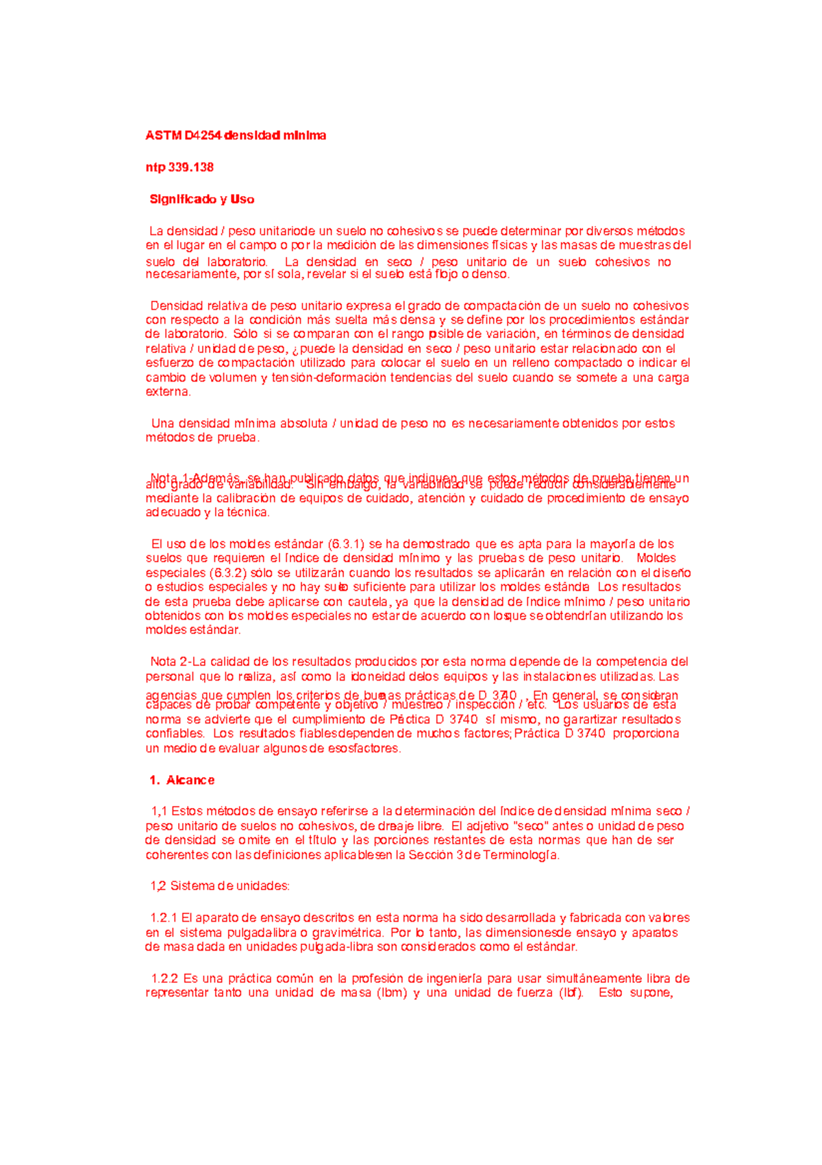Norma ASTM D4254: Determinación de Densidad Mínima en Suelos - Studocu