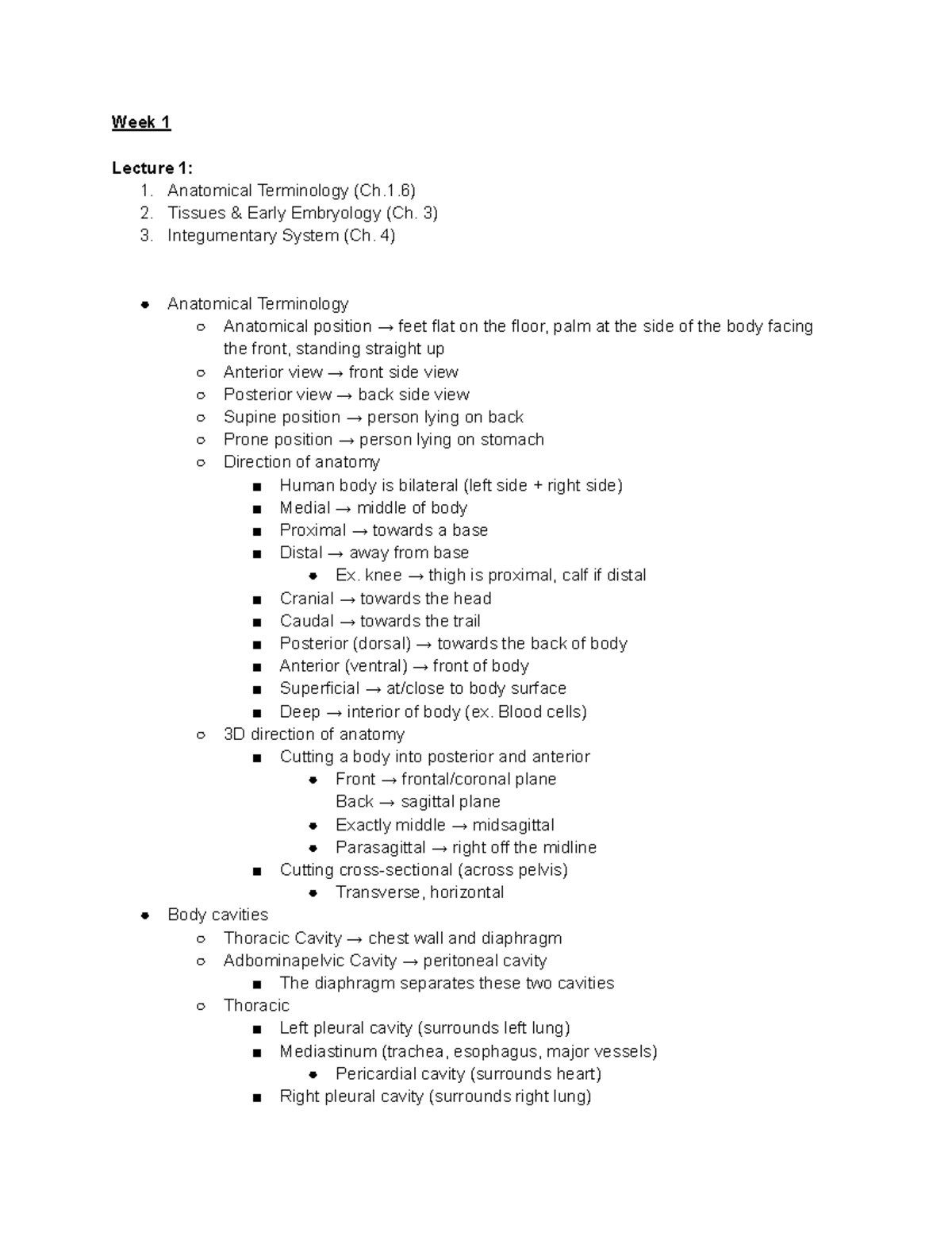 BIOB33 - Human Anatomy - Week 1 Lecture Notes on Tissues & Terminology ...