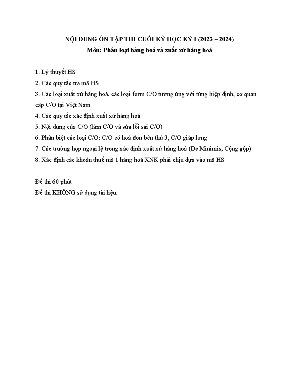 NỘI DUNG ÔN TẬP THI CUỐI KỲ PLHH HỌC KỲ I (2023-2024) - Studocu