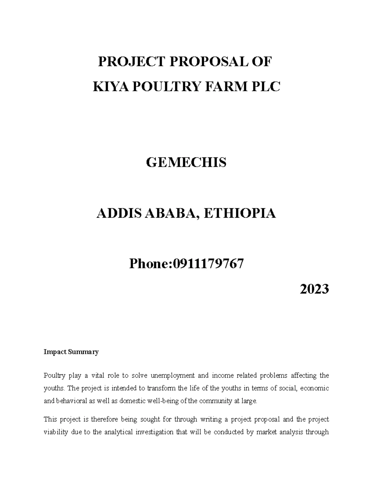Business PLAN OF Poultry FARM - PROJECT PROPOSAL OF KIYA POULTRY FARM ...