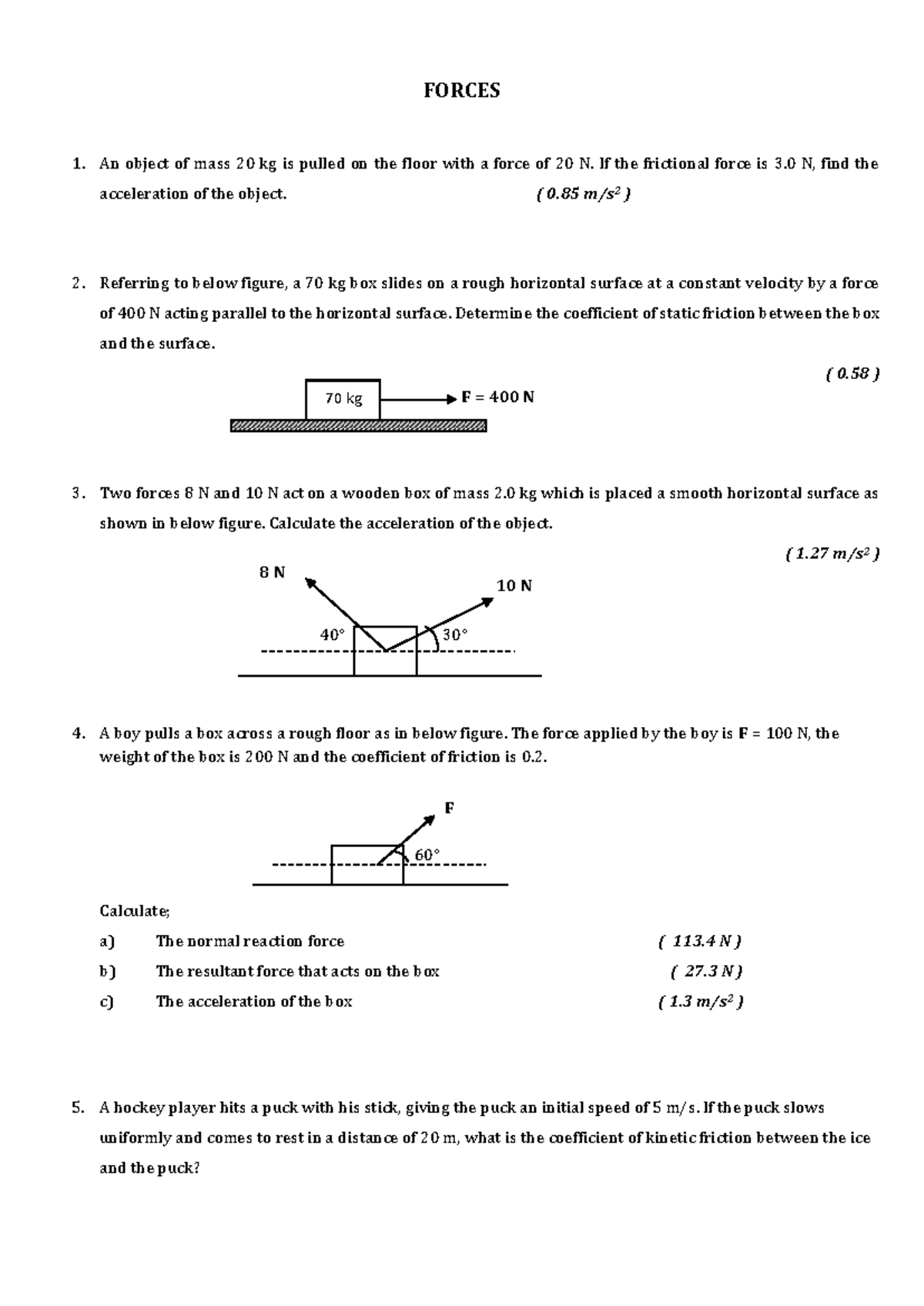 FORCES 3 - Tutorial on Acceleration and Friction Calculations - Studocu