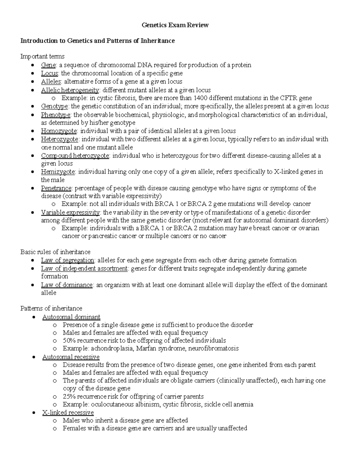 Genetics Exam Review 2022: Key Concepts and Inheritance Patterns - Studocu
