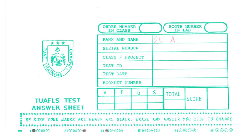 24ak - İngilizce Test Answer Sheet and Score Summary - Studocu
