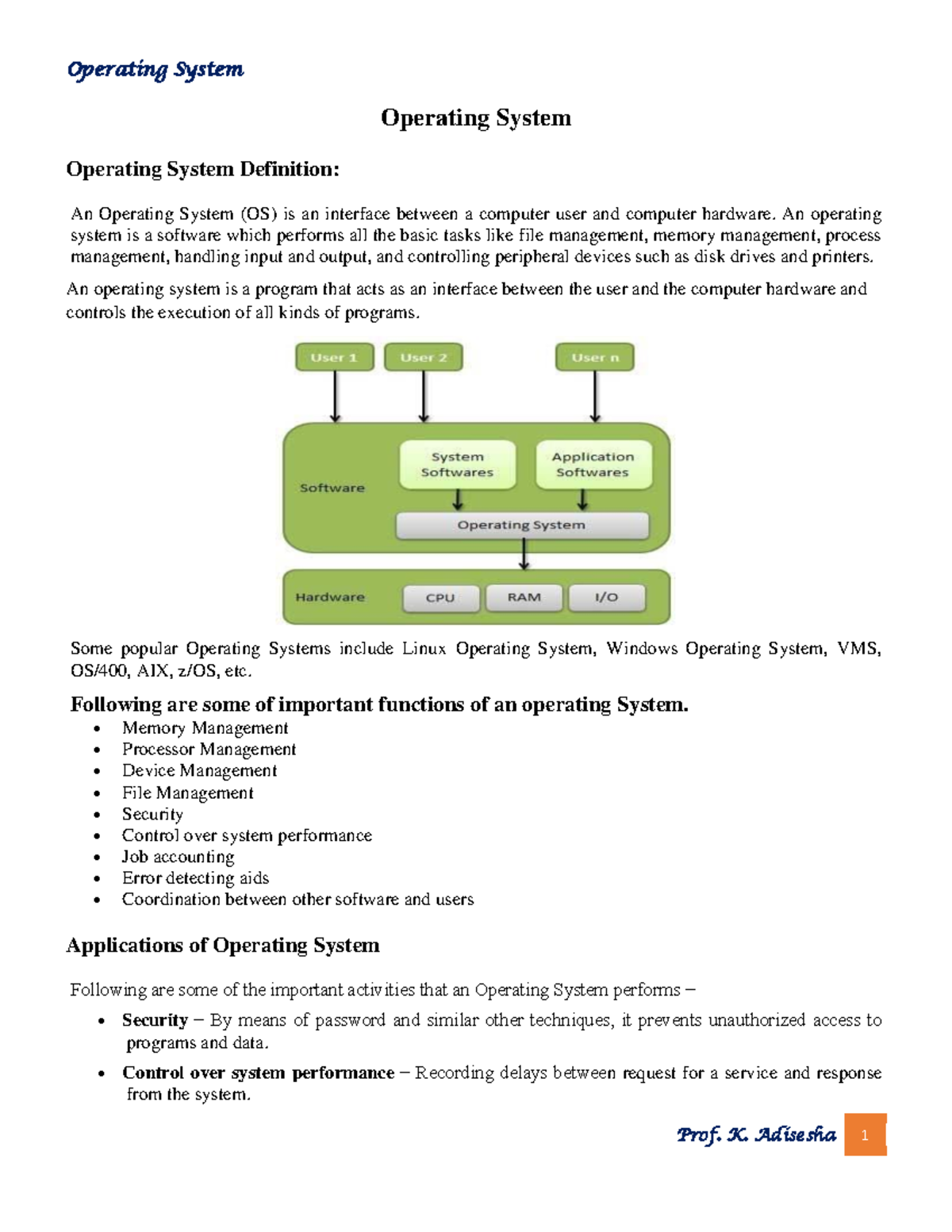 Operating System notes for 3 Sem BCA - Operating System Operating ...