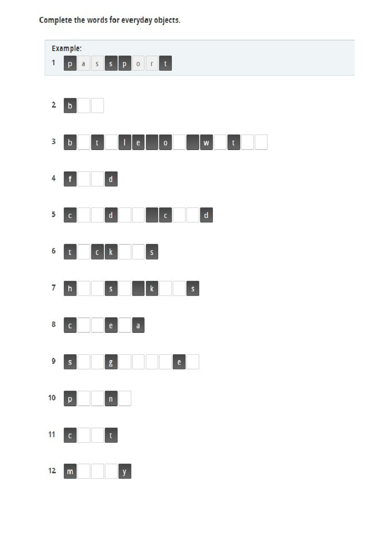 Everyday Vocabulary Exercises: Fill in the Missing Words - Studocu