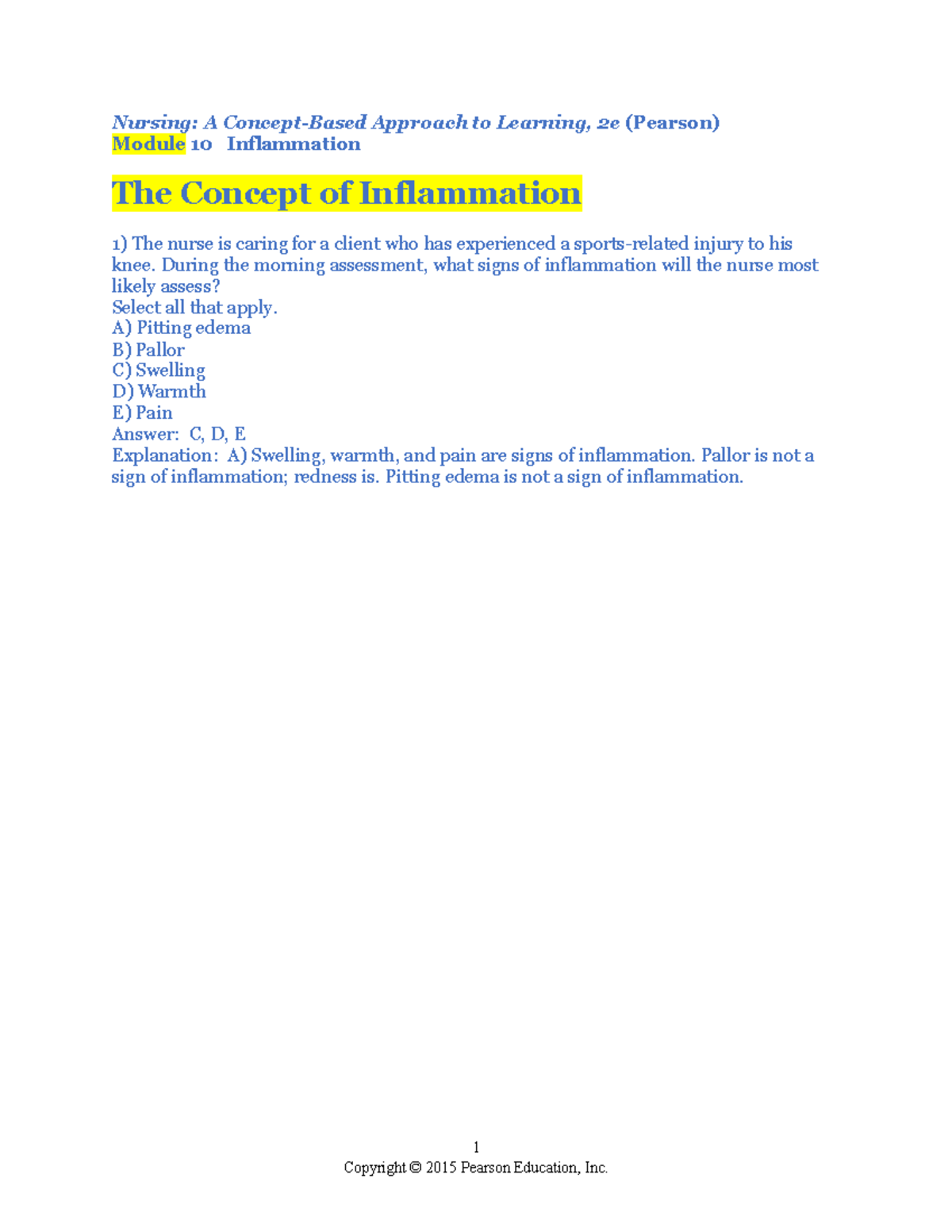 Module 10: Understanding Inflammation in Nursing Care - Studocu