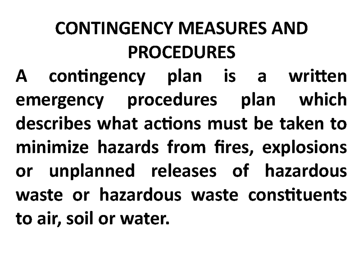 Contingency Measures AND Procedures g8 household - CONTINGENCY MEASURES ...