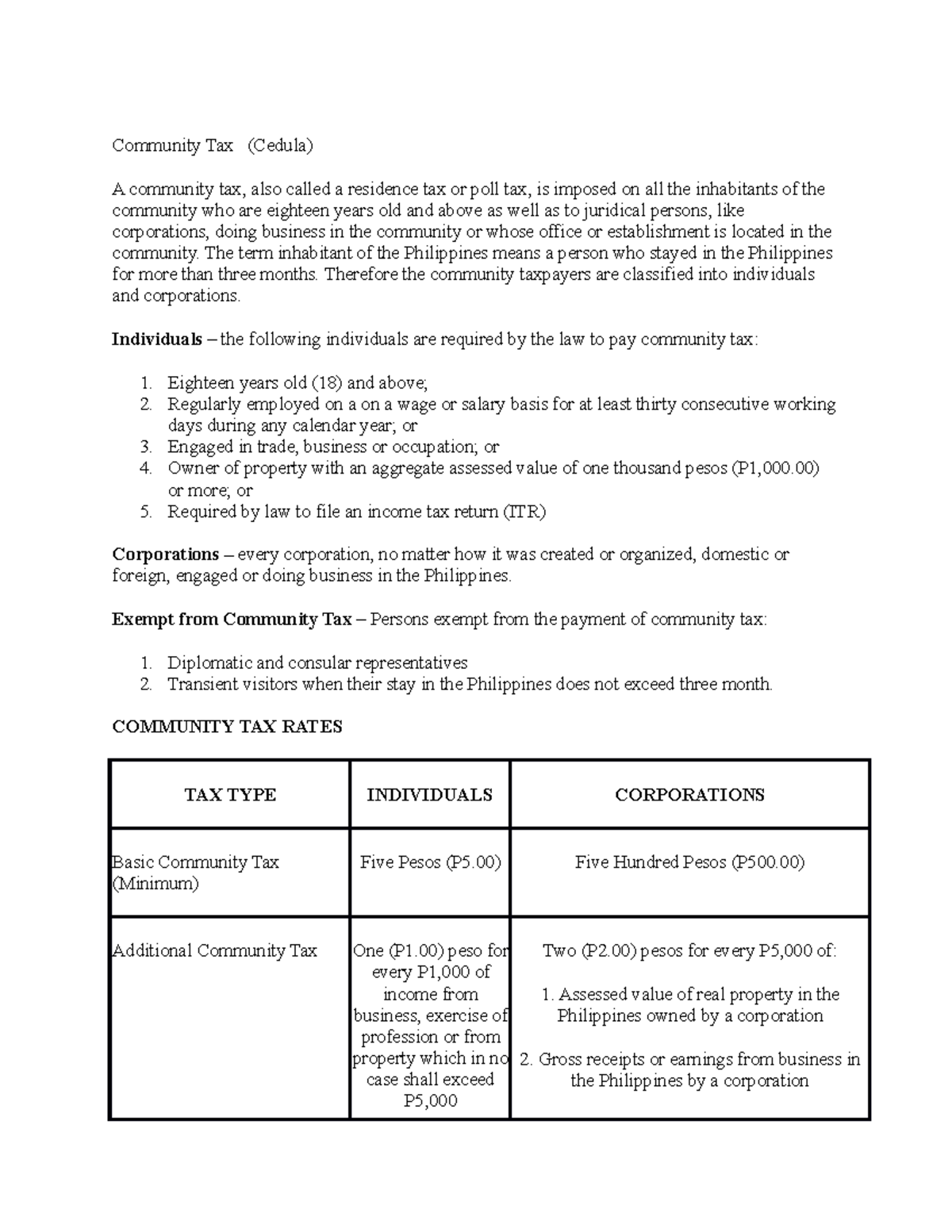 Community-tax-PTR - Taxation - Community Tax (Cedula) A community tax ...