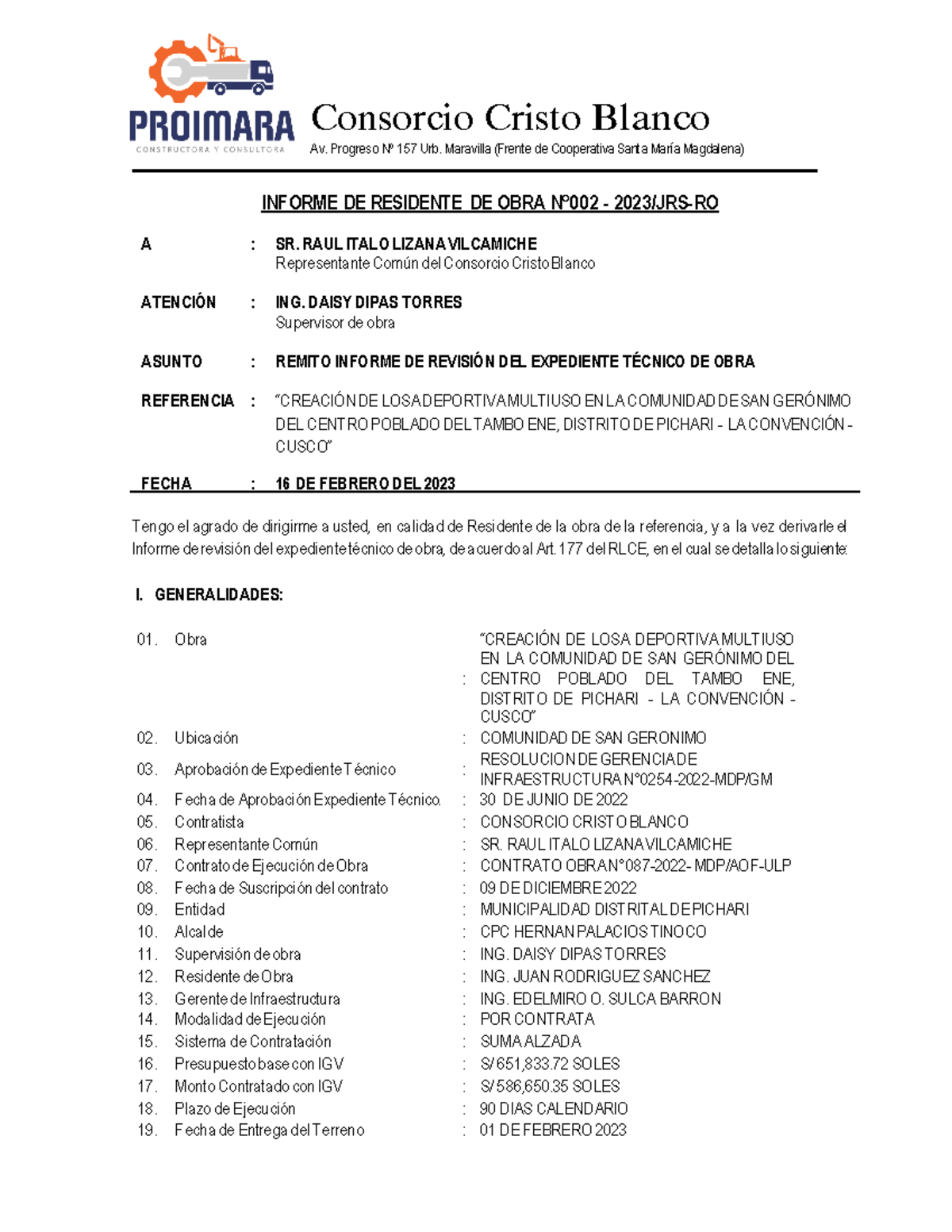Informe de Revisión del Expediente Técnico - Obra N°00 2-2023/JRS-RO ...