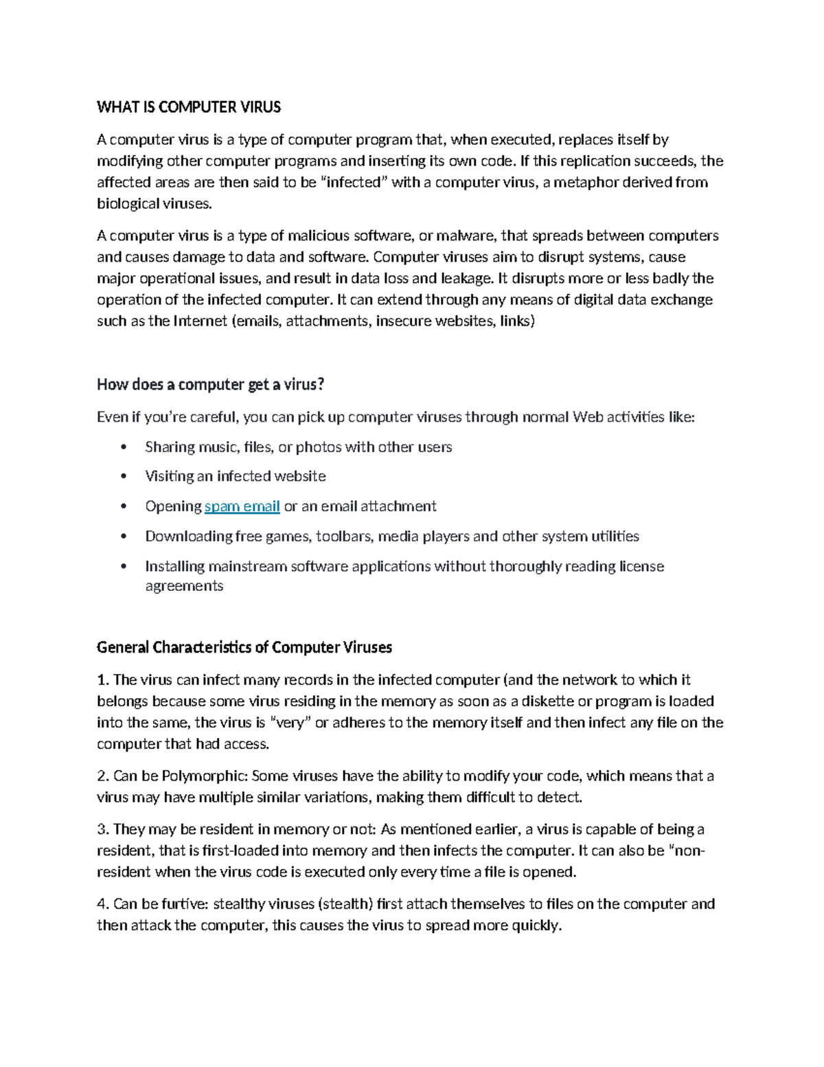 Computer Virus Overview: Characteristics and Spread - Studocu