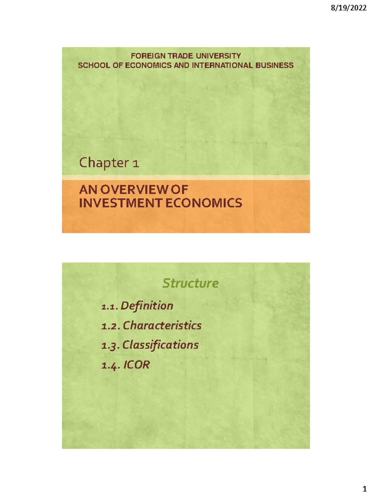 Chapter 1 Overview of Investment eco - Chapter 1 AN OVERVIEW OF ...