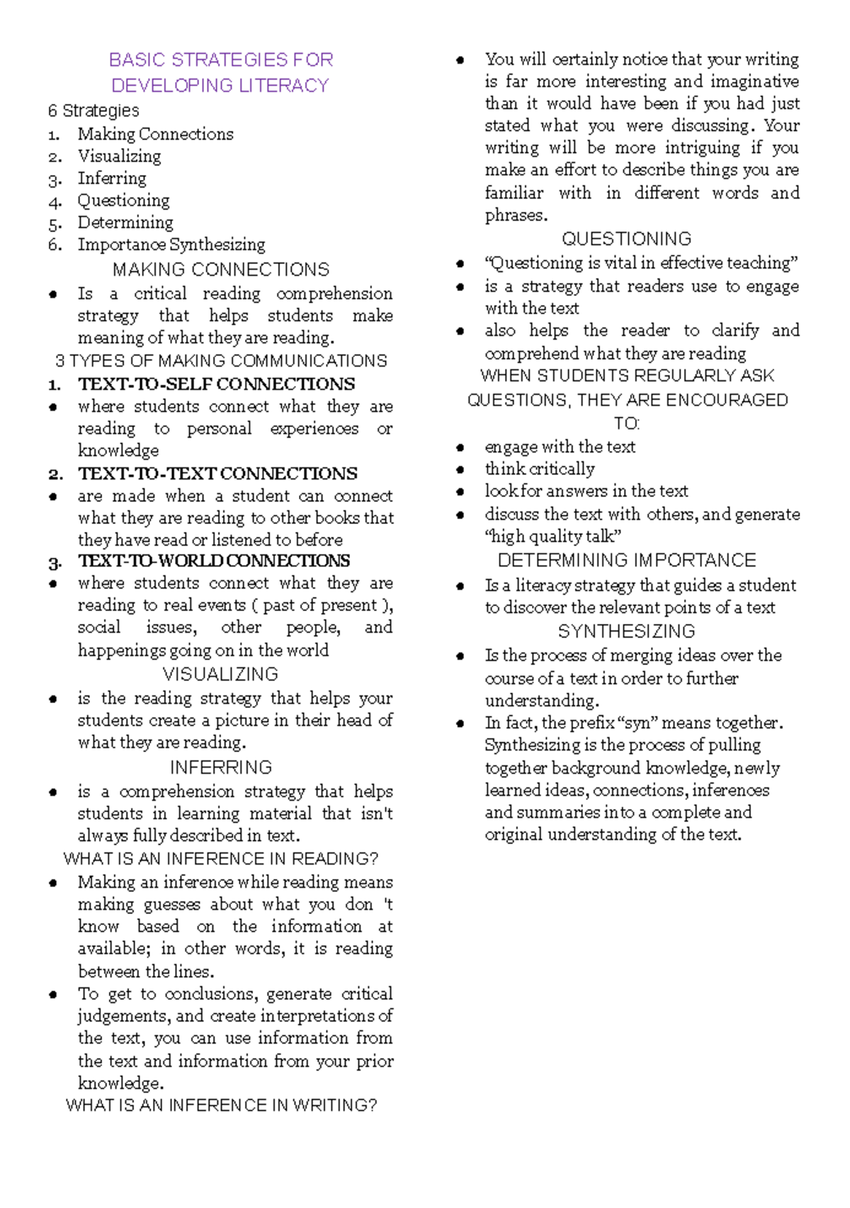 R3. Key Strategies for Literacy Development and Comprehension - Studocu