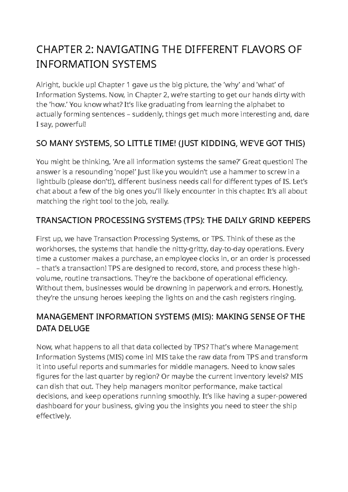 CHAPTER 2: EXPLORING INFORMATION SYSTEMS (IS) IN DEPTH - Studocu