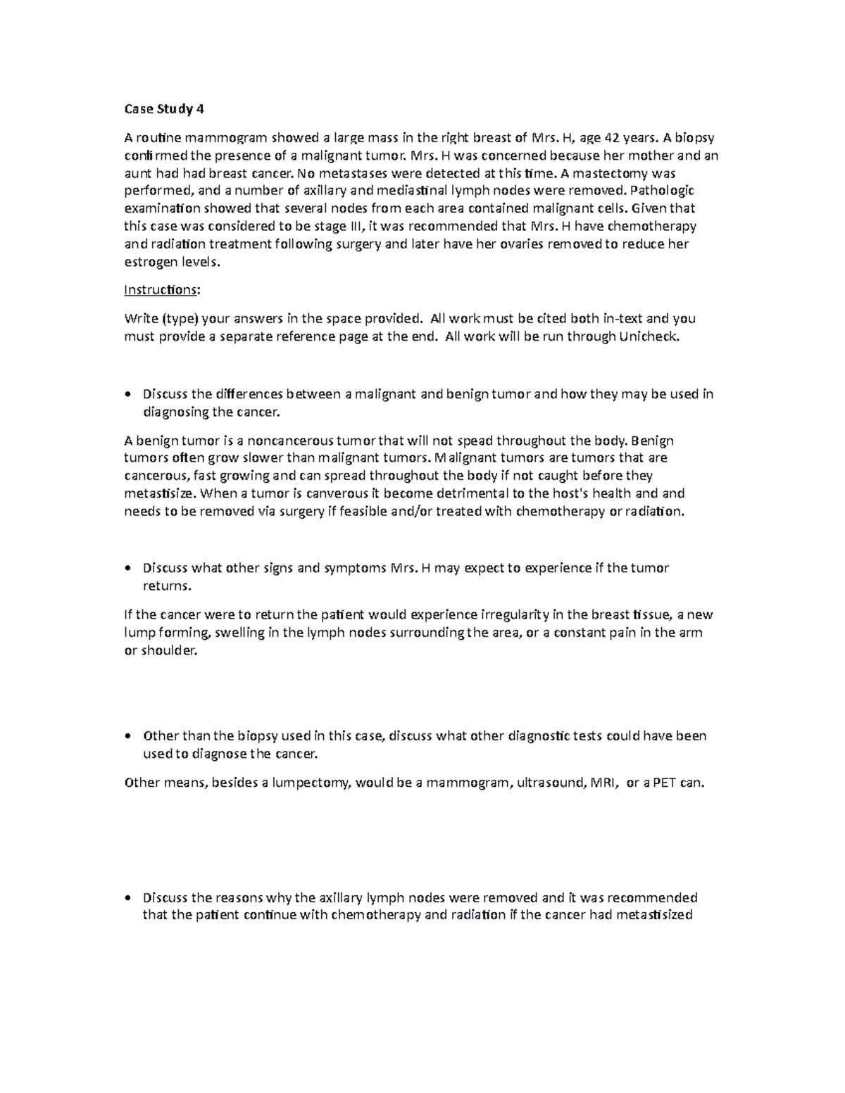 BIO2150 Case Study 4: Breast Cancer Diagnosis and Treatment Insights ...