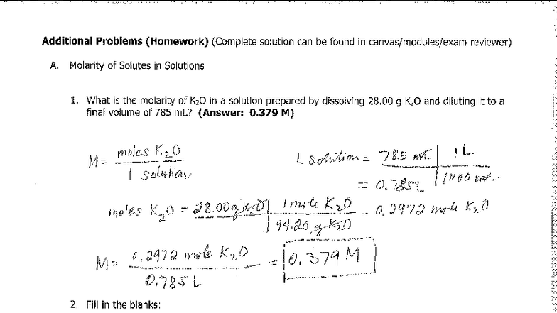 Additional Stoichiometry Problems Solutions (Chem 101) - Studocu