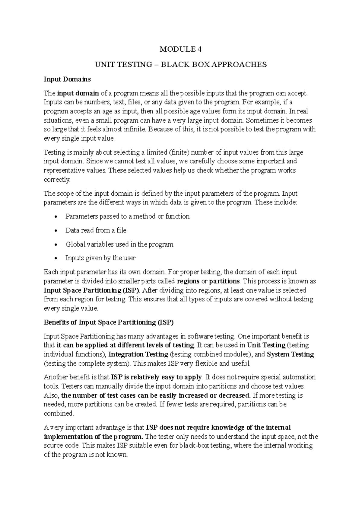 Module 4 Unit Testing: Black Box Approaches & Input Domains - Studocu