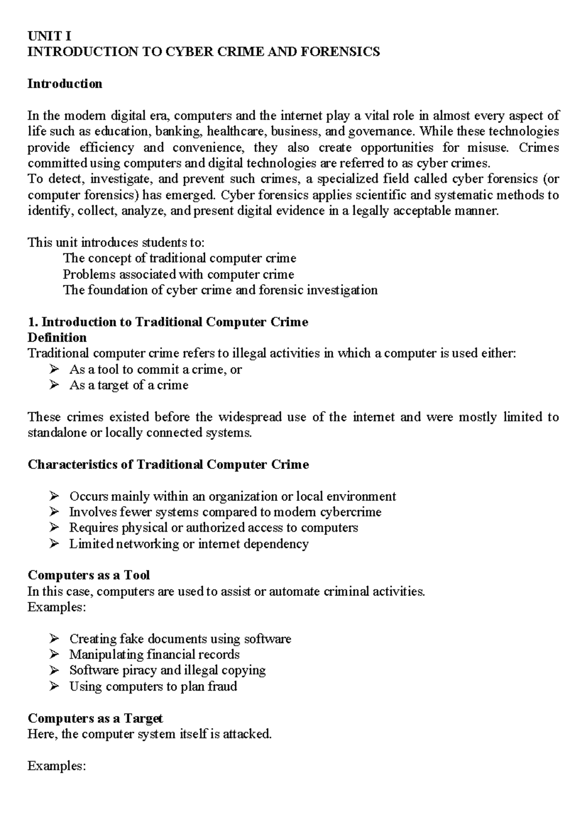 UNIT I: Intro to Cyber Crime & Forensics - Part 1 - Studocu