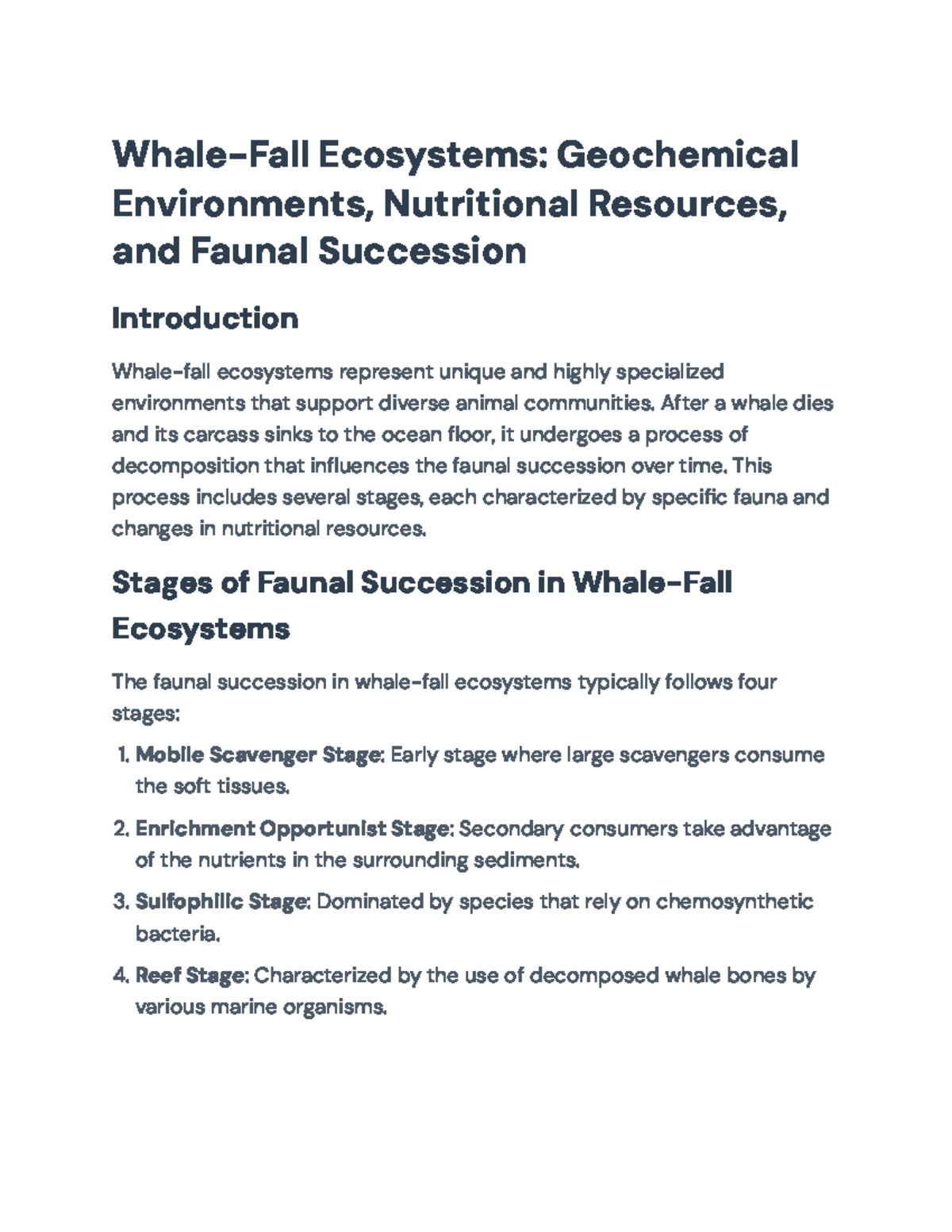 Whale-Fall Ecosystems: Geochemical Insights & Faunal Succession ...