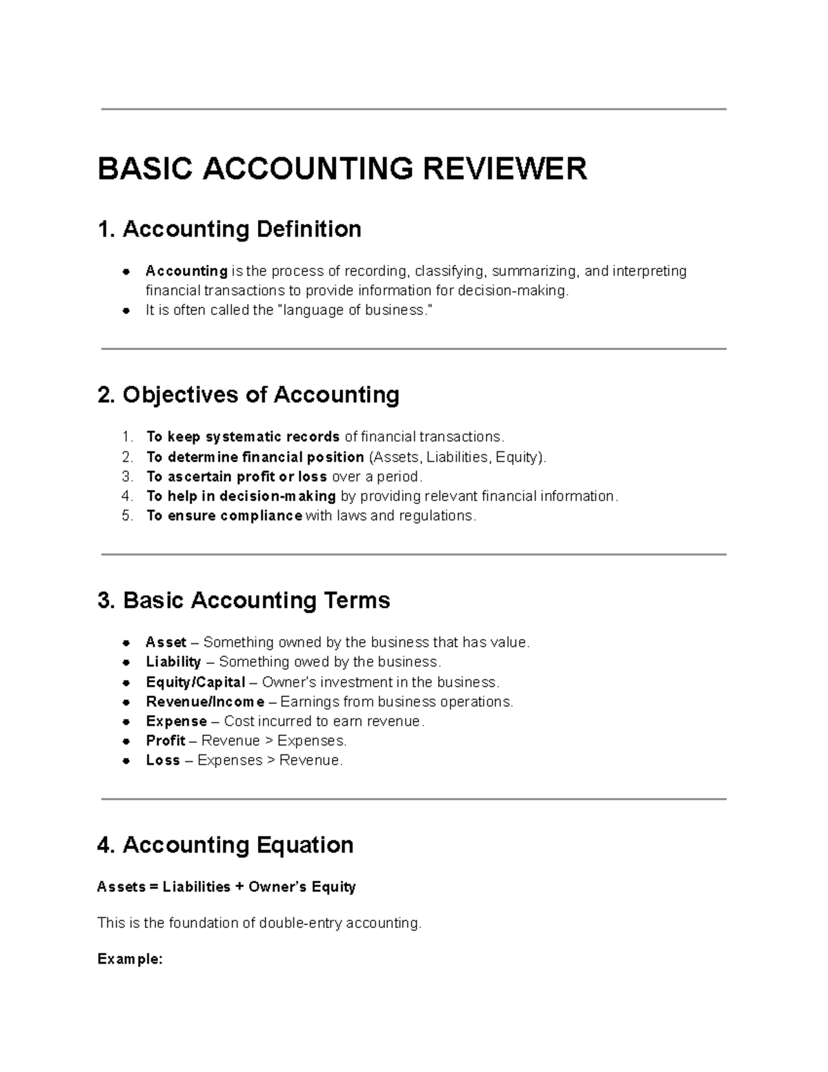 BASIC ACCOUNTING REVIEWER: Key Concepts & Terms - Studocu