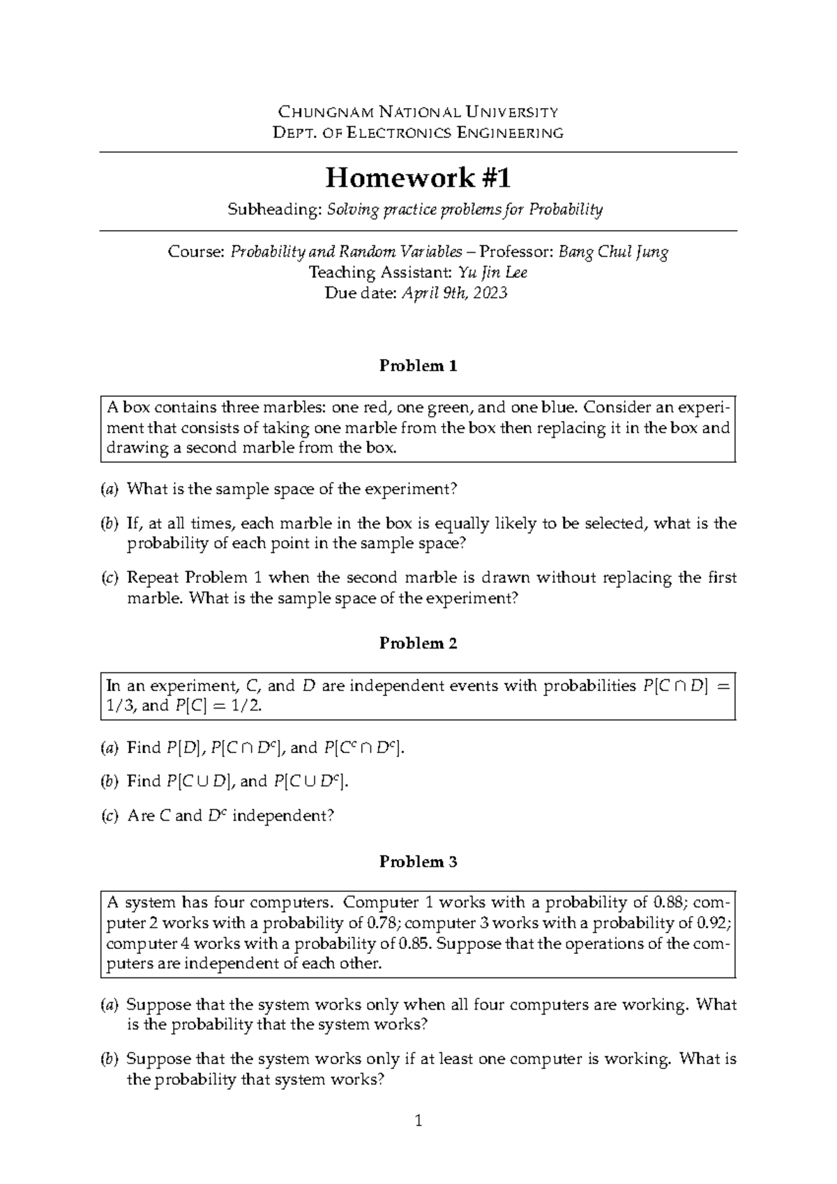Probability and Random Variables – Homework #1 Solutions - Studocu