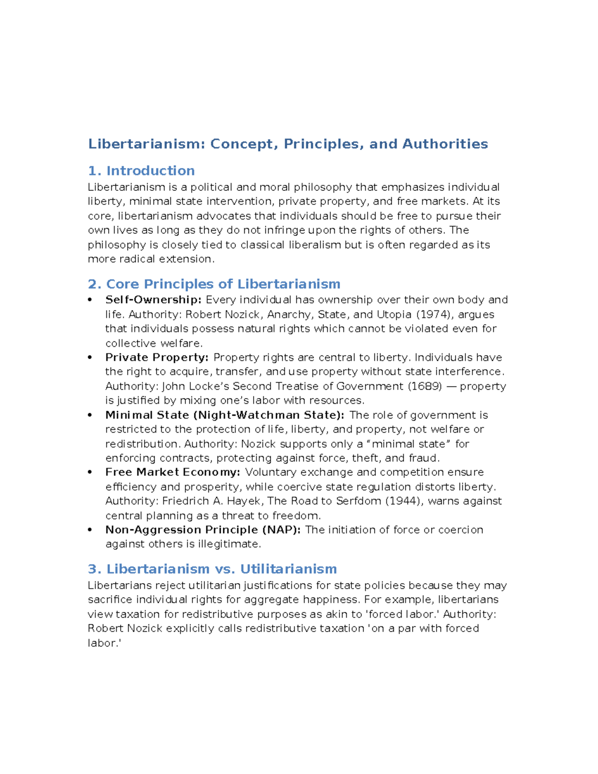 Libertarianism: Core Principles and Key Authorities - Studocu