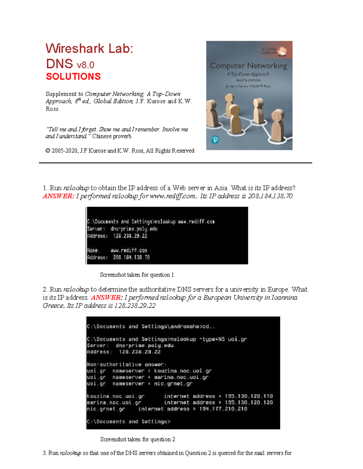 Wireshark Lab: DNS Analysis Solutions (CS 101) - Studocu