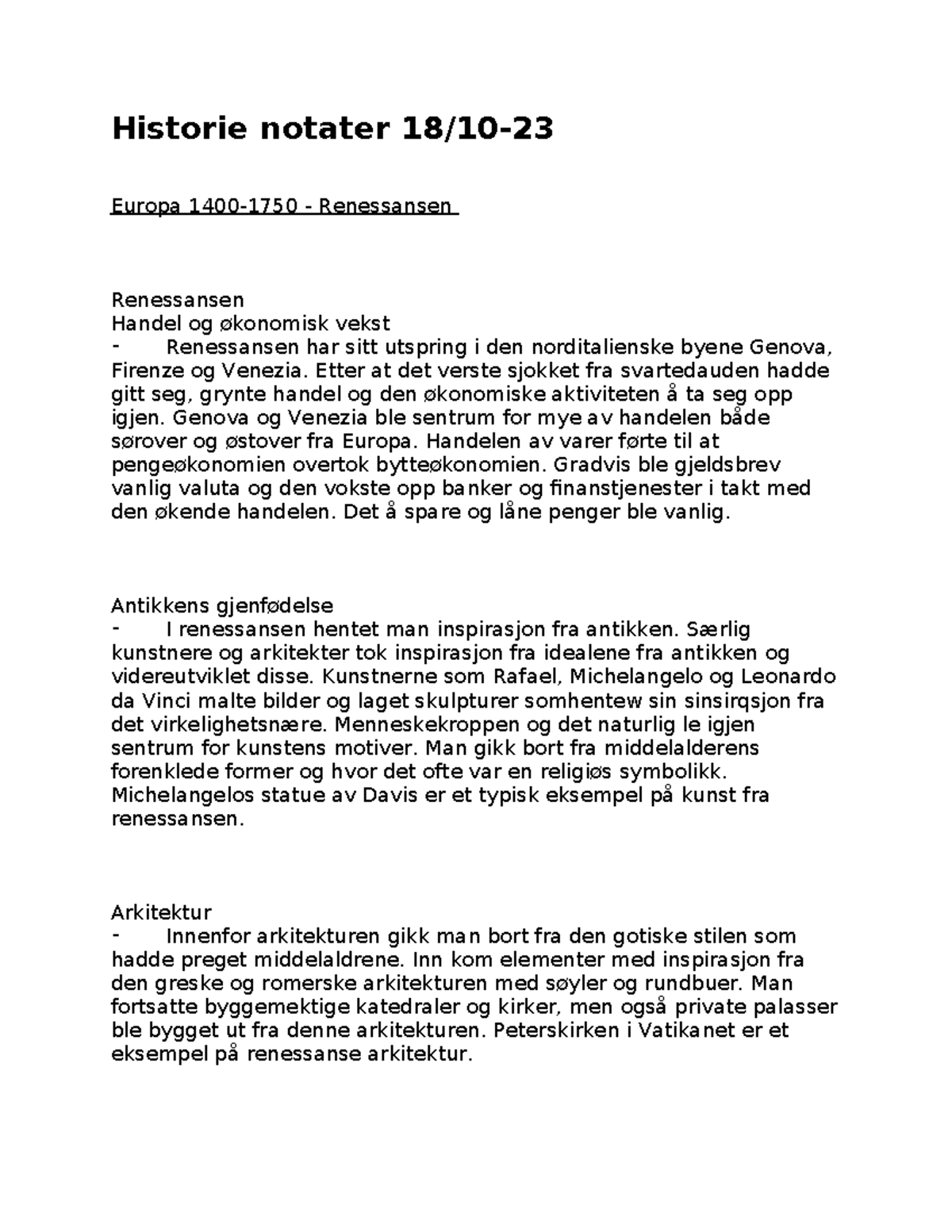 Renessansen: Handel, Humanisme og Reformasjon (Historie 500-1750) - Studocu