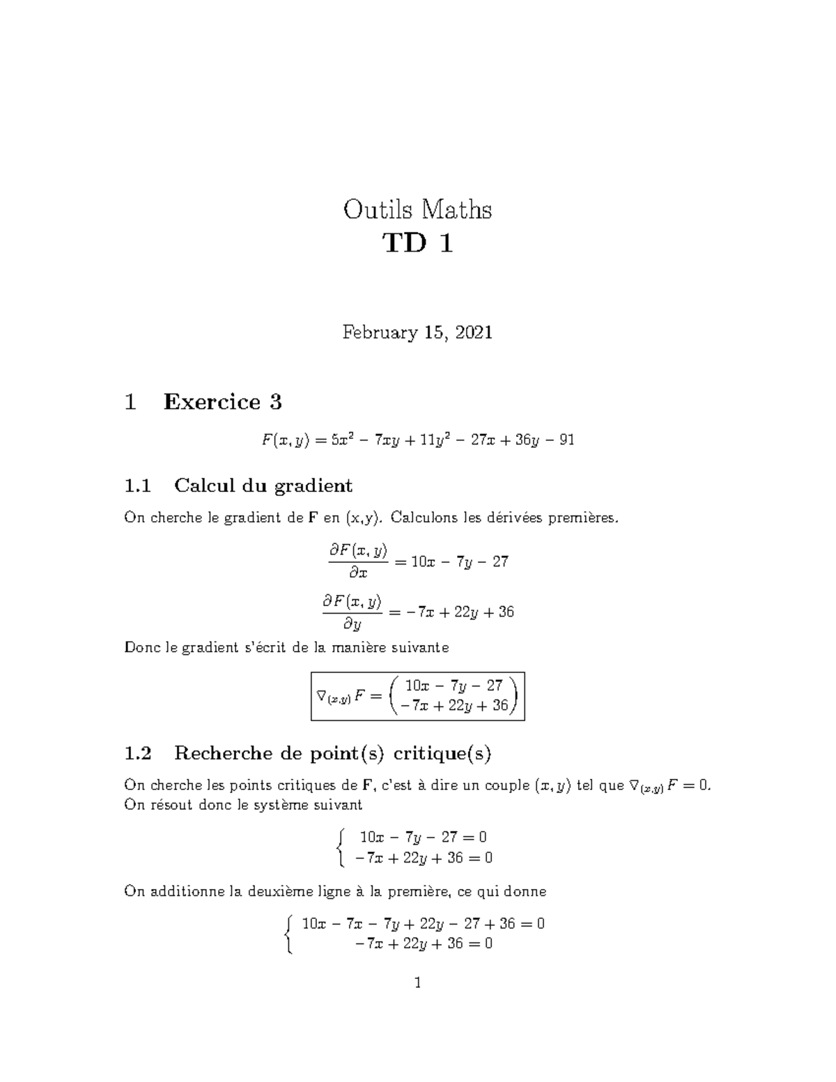 TD1 Corrigé - Outils Maths Exercice 3 et 4 Analysis - Studocu