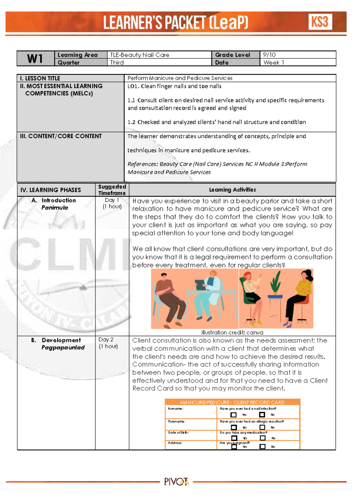 Q3 Beauty Care Nail Care Week 1 Lesson Plan for Grade 9-10 - Studocu