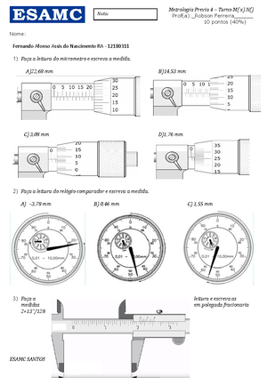 Exercícios de Metrologia - Paquímetro - Metrologia – Medição com ...