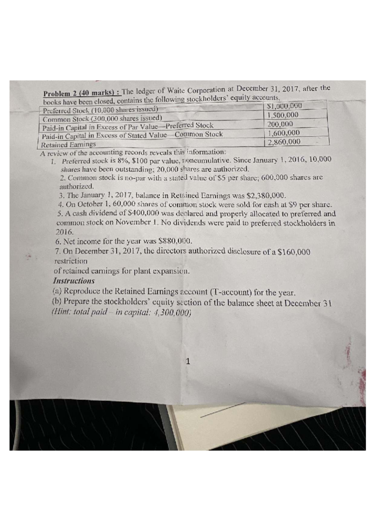 Equity Analysis for Waite Corp. (ACCT 101) - Dec 31, 2017 - Studocu
