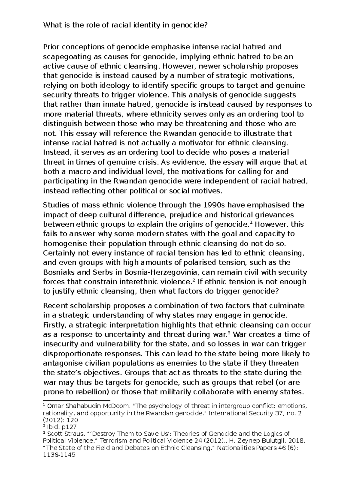 Genocide Essay: Racial Identity's Role in Ethnic Cleansing Analysis ...