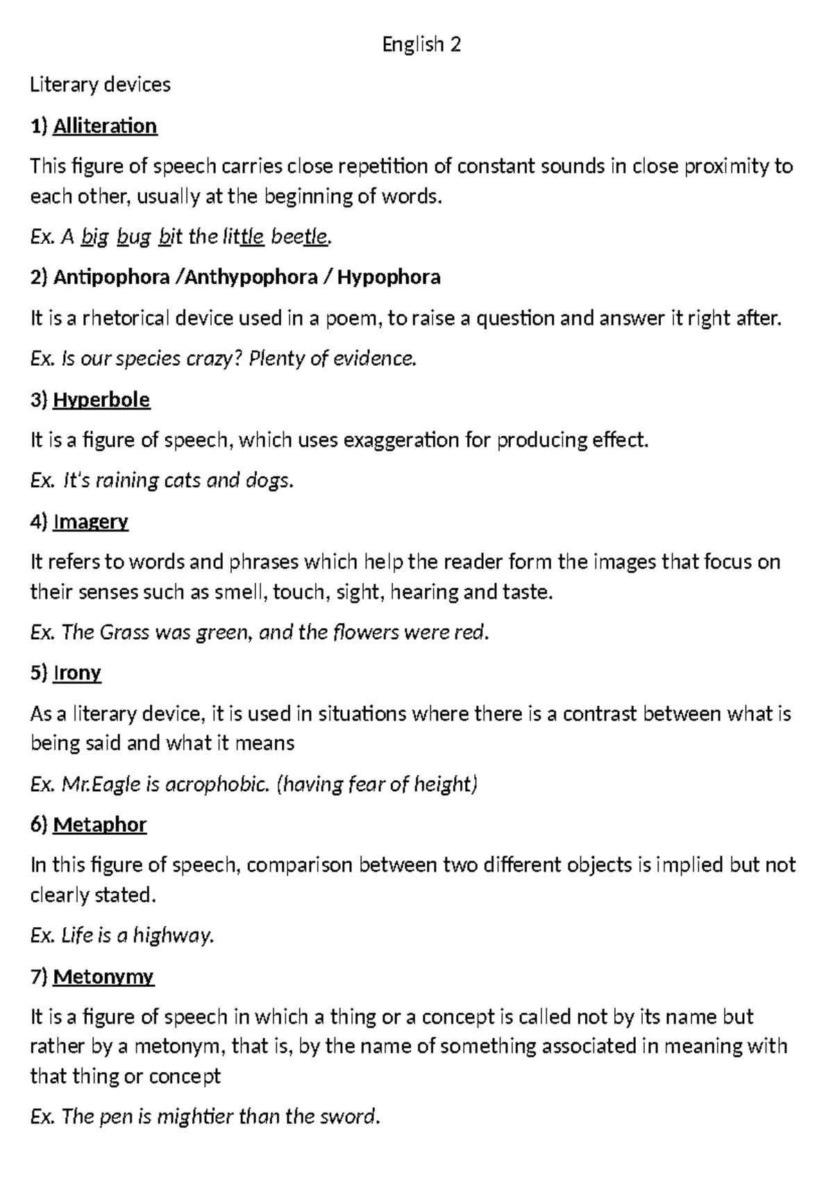 English 2 - Literary Devices and Character Analysis Notes - Studocu