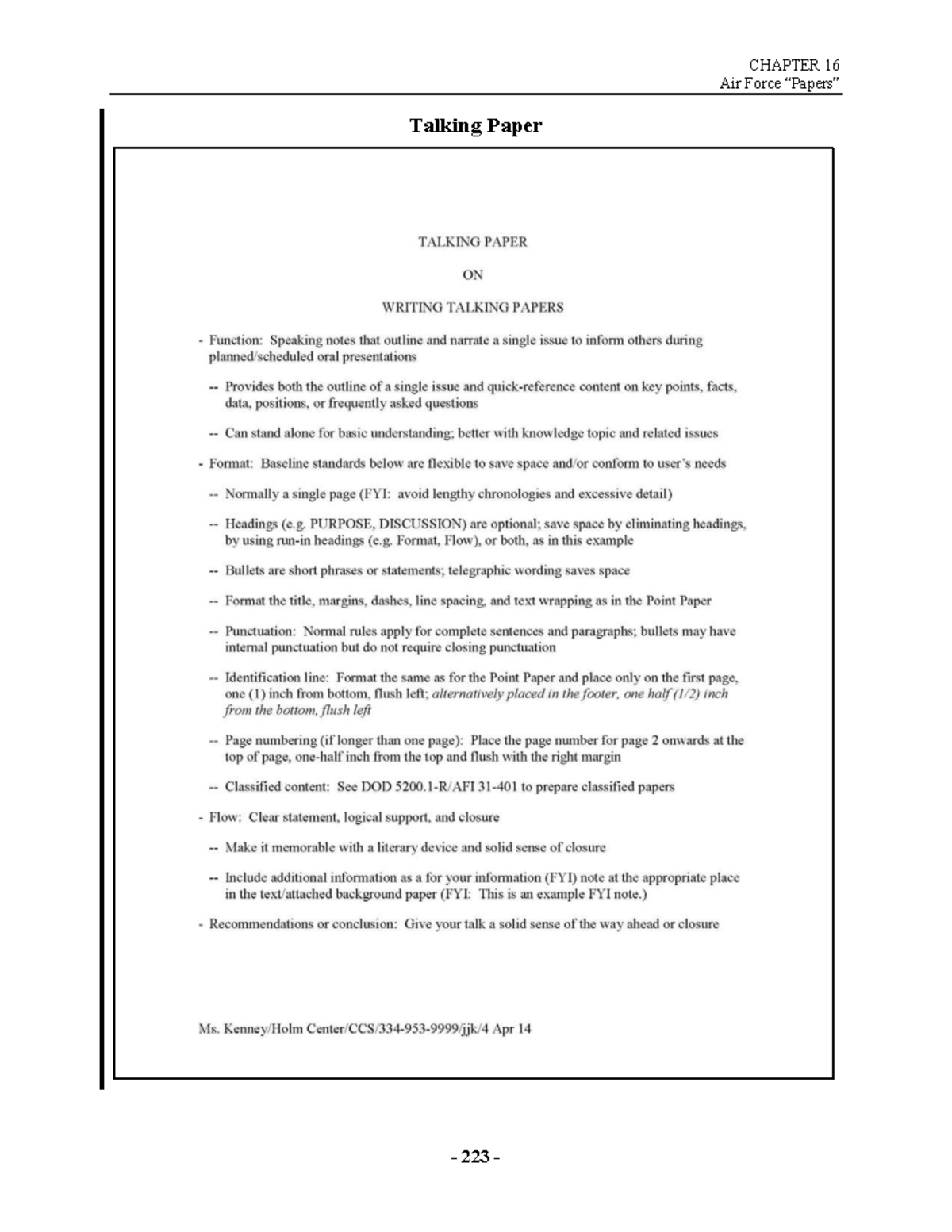 CHAPTER 16 Dafh33-337 Air Force Talking Paper Guidelines - Studocu
