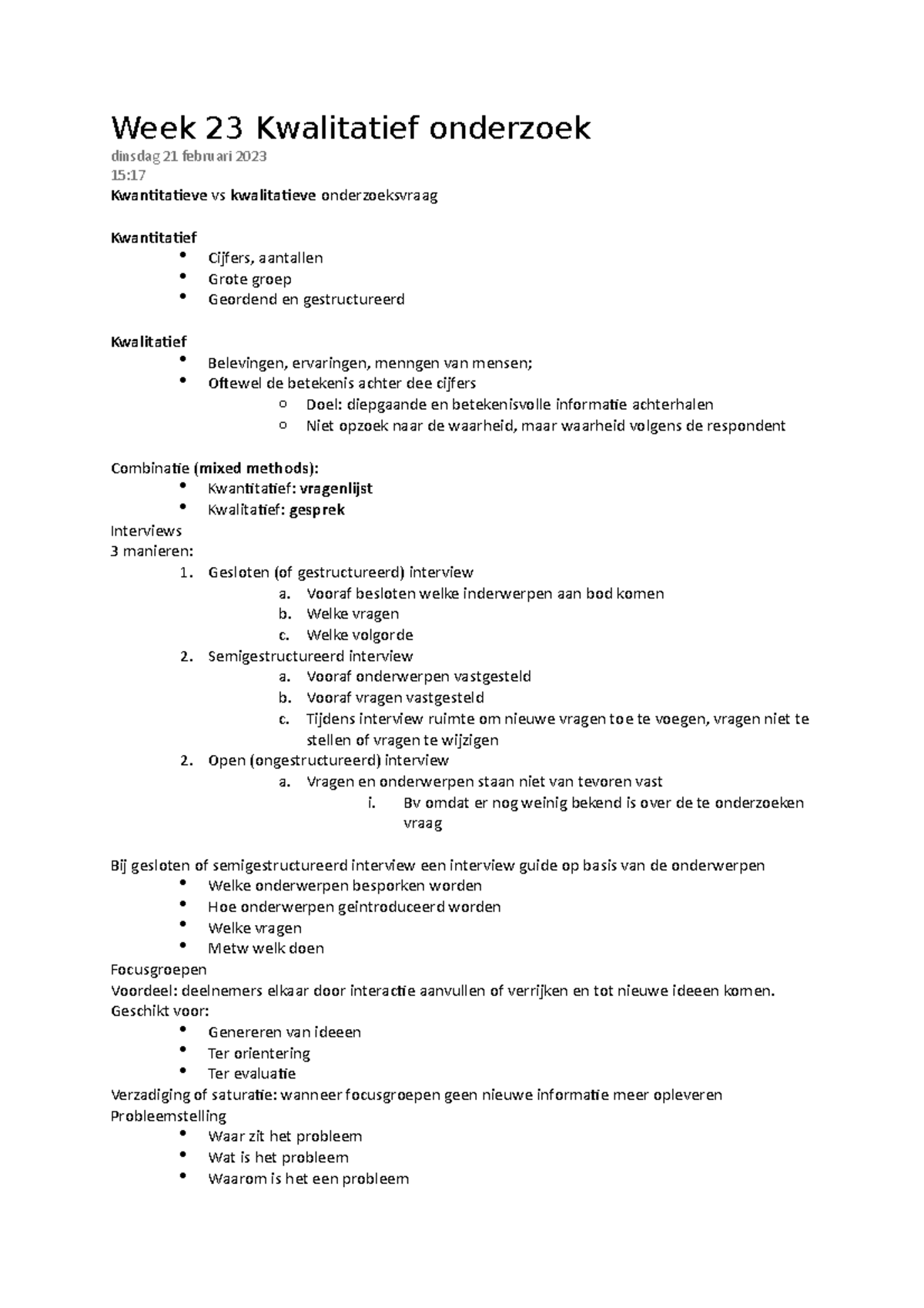 Week 23: Kwalitatief Onderzoek en Methodologieën in Detail - Studeersnel