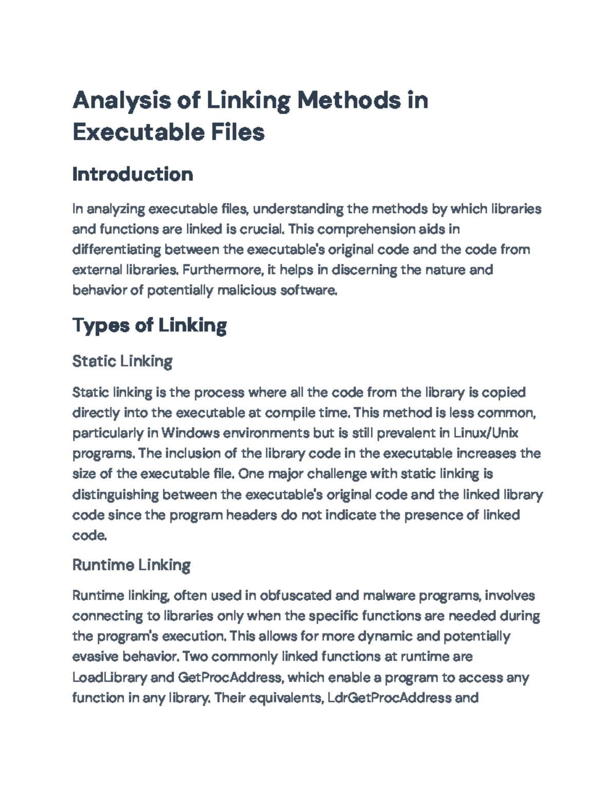 Analysis of Linking Methods in Executable Files: Static, Dynamic ...