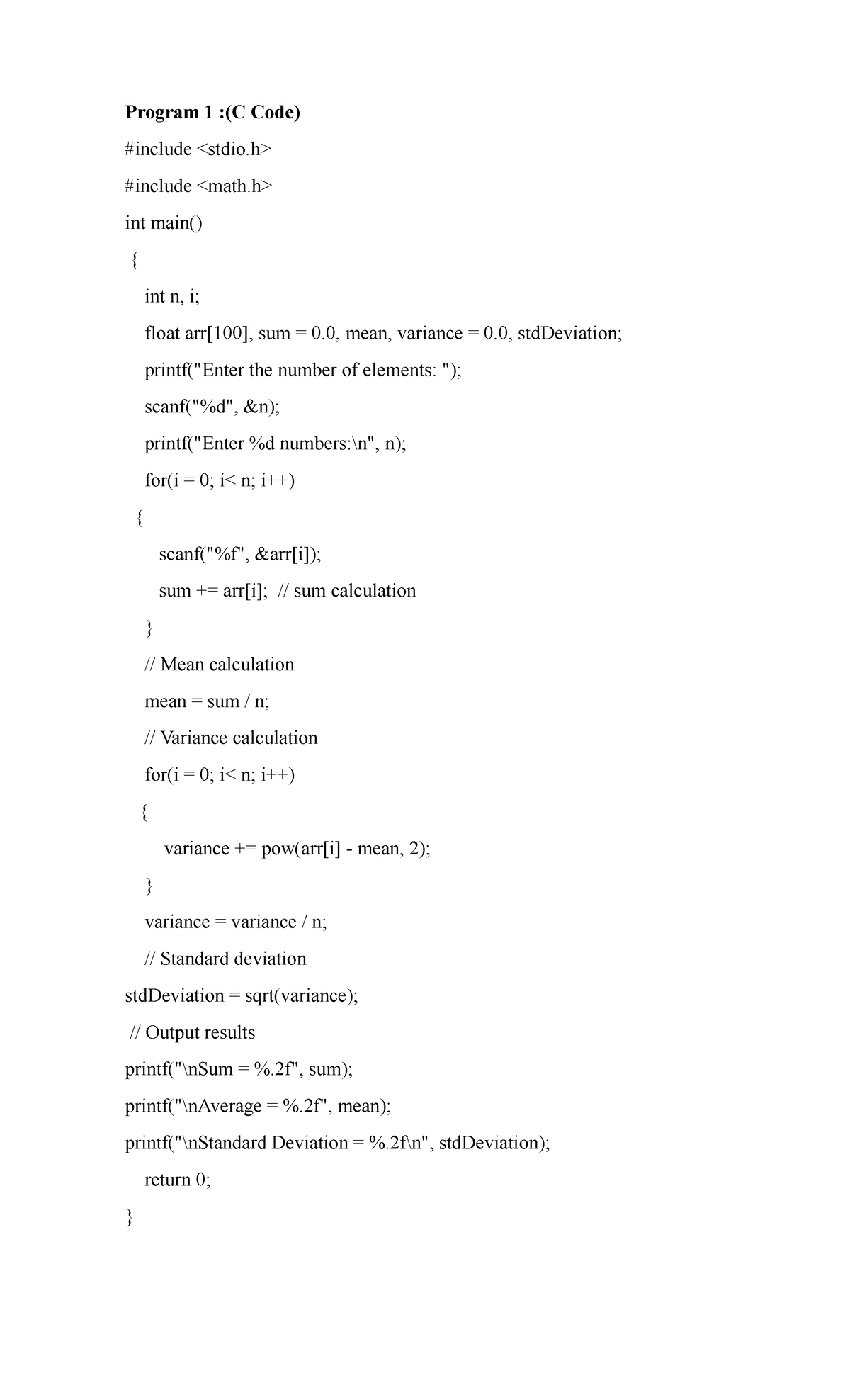 DS Program Outputs: C Code Examples and Results - Studocu