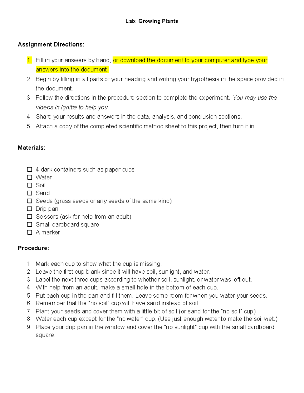 Lab Growing Plants (Science 03) (Updated June 2023) - Lab: Growing ...