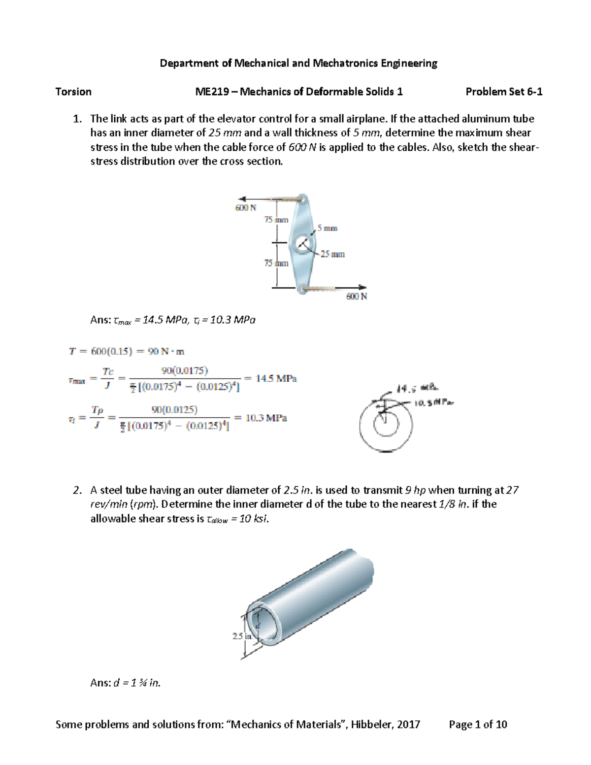 ME219 Problem Set 6-1 Solutions R1 - Department of Mechanical and Mechatronics Engineering ...