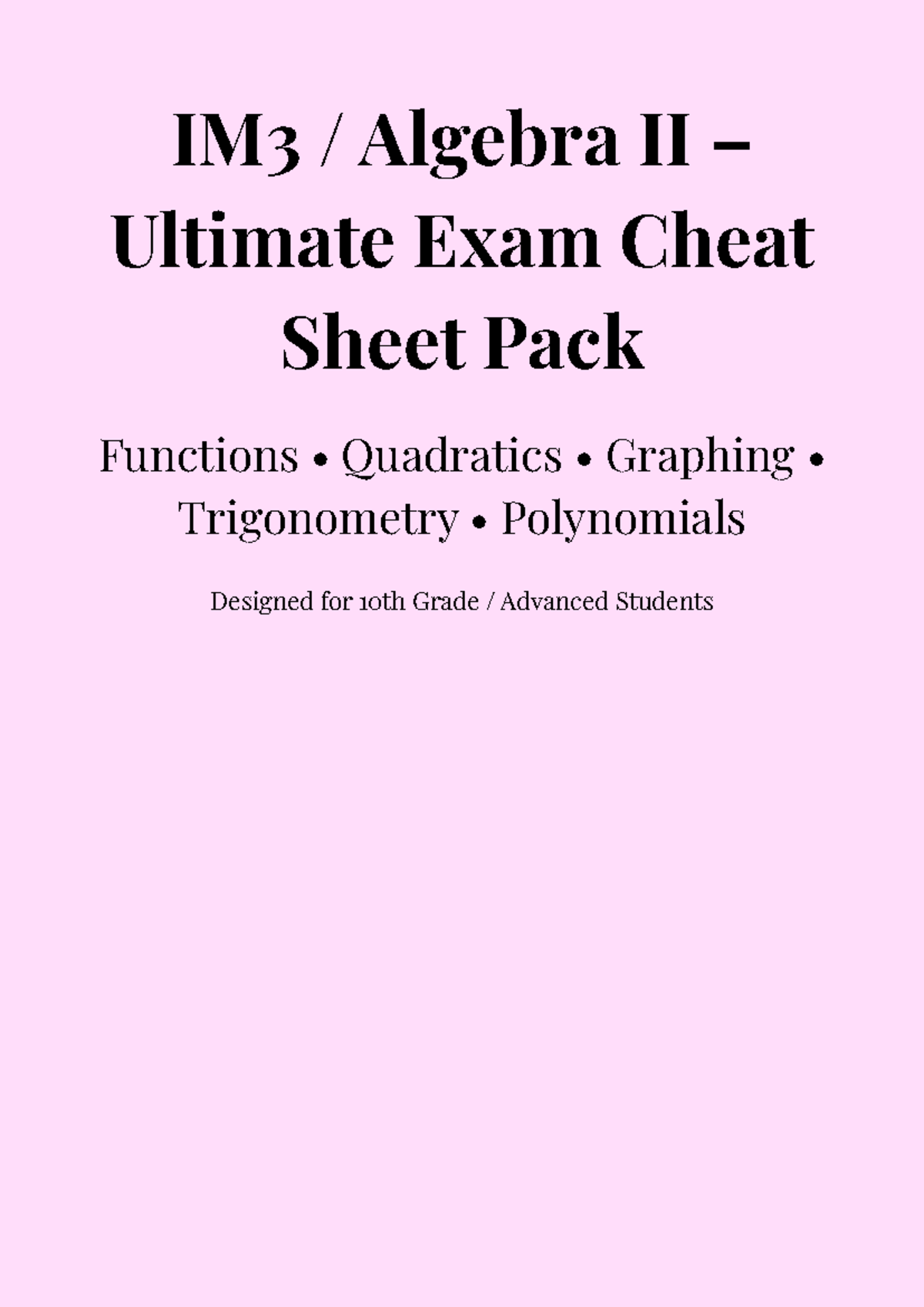 IM3 Algebra II Final Exam Cheat Sheet: Functions & Trig Graphing - Studocu