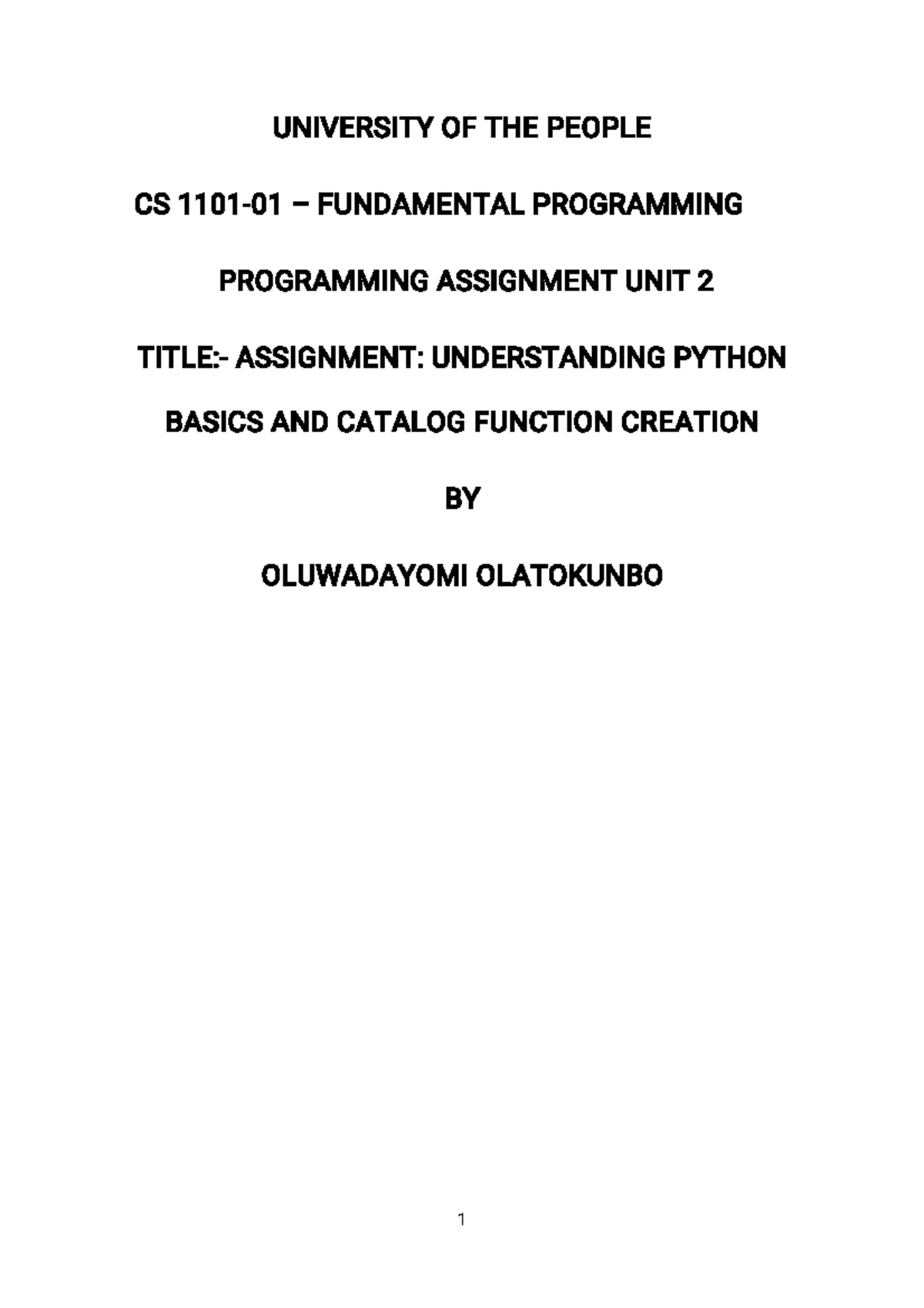 CS 1101 Programming Fundamentals Unit 2: Python Basics & Functions - Studocu