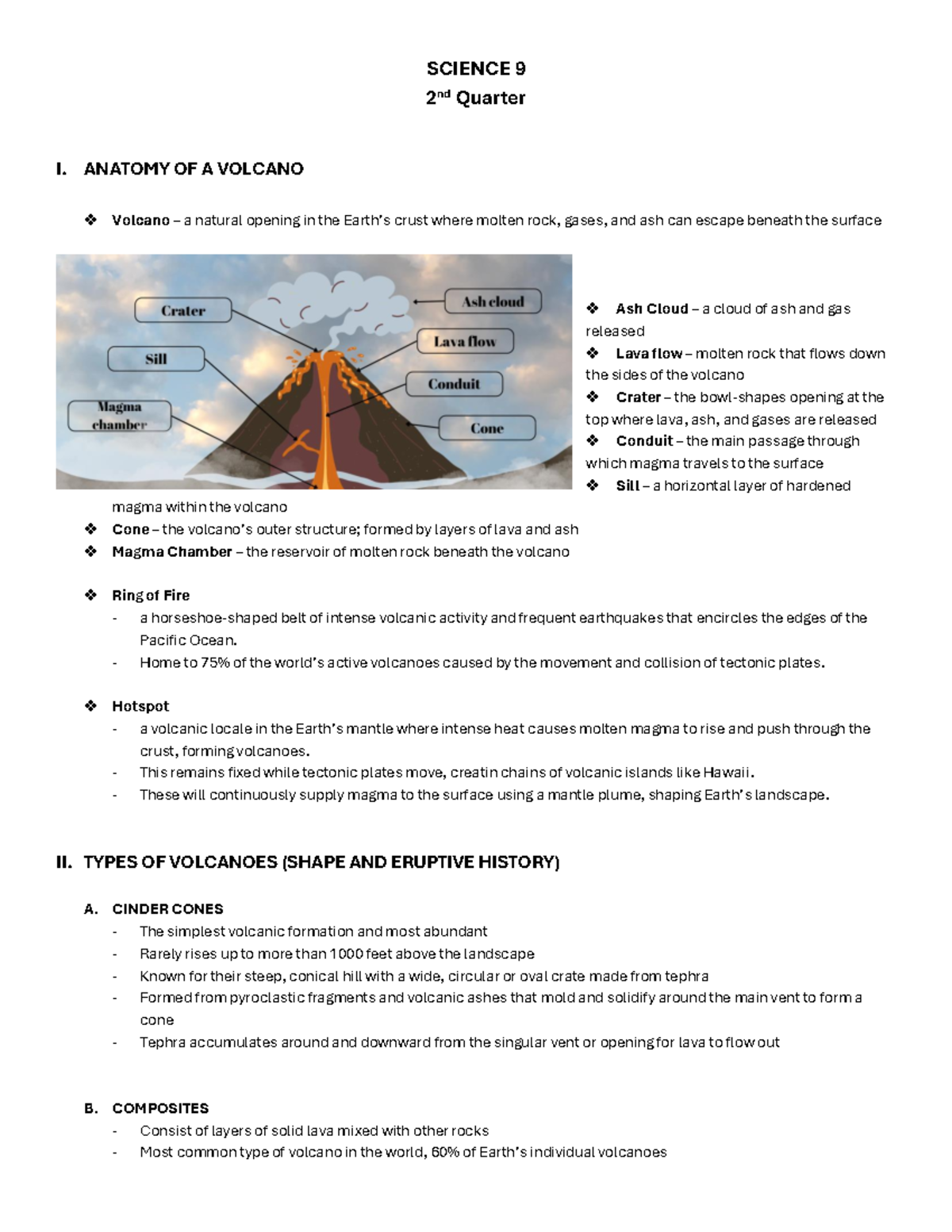 Science Notes (Volcanoes) - SCIENCE 9 2 nd Quarter I. ANATOMY OF A ...