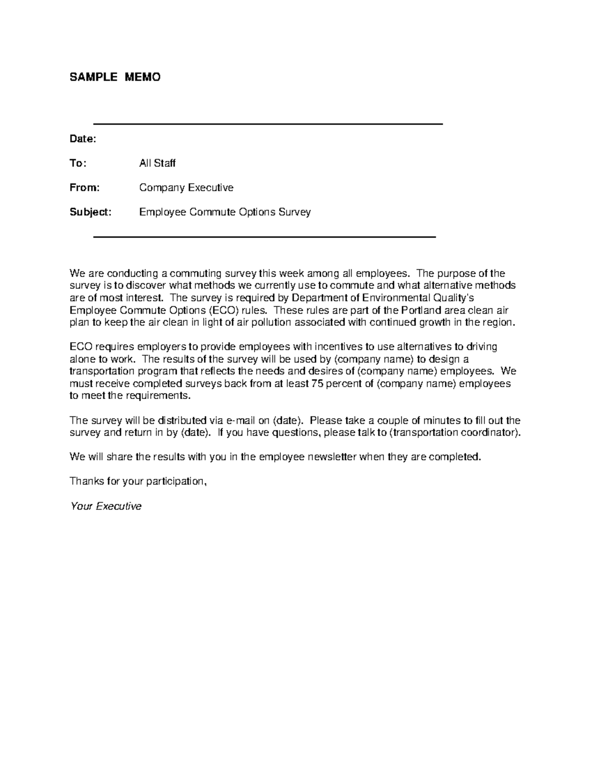 ECO Employee Commute Options Survey Memo - Studocu