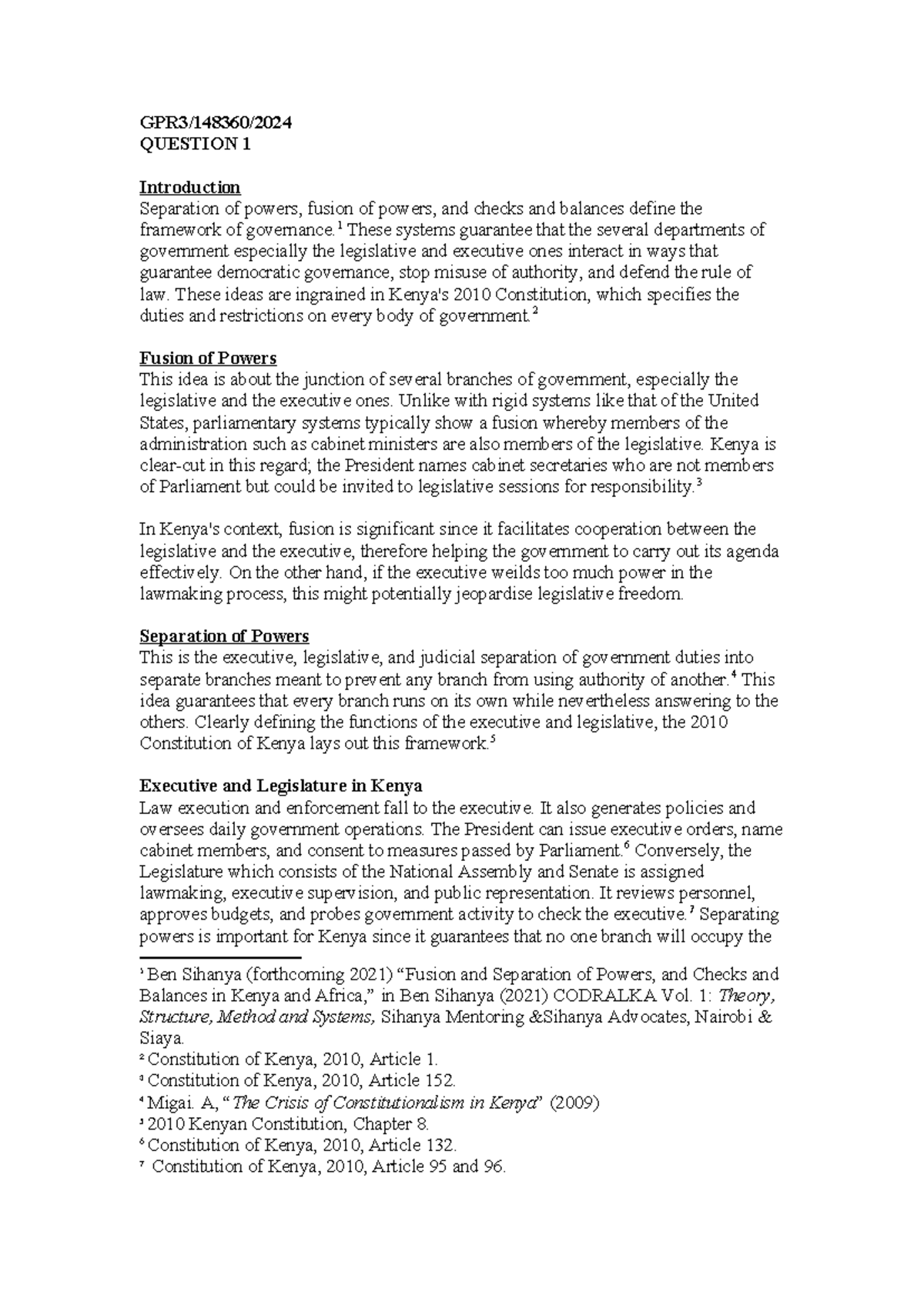 Separation of Powers and Checks & Balances in Kenya - Q1 Study Paper ...