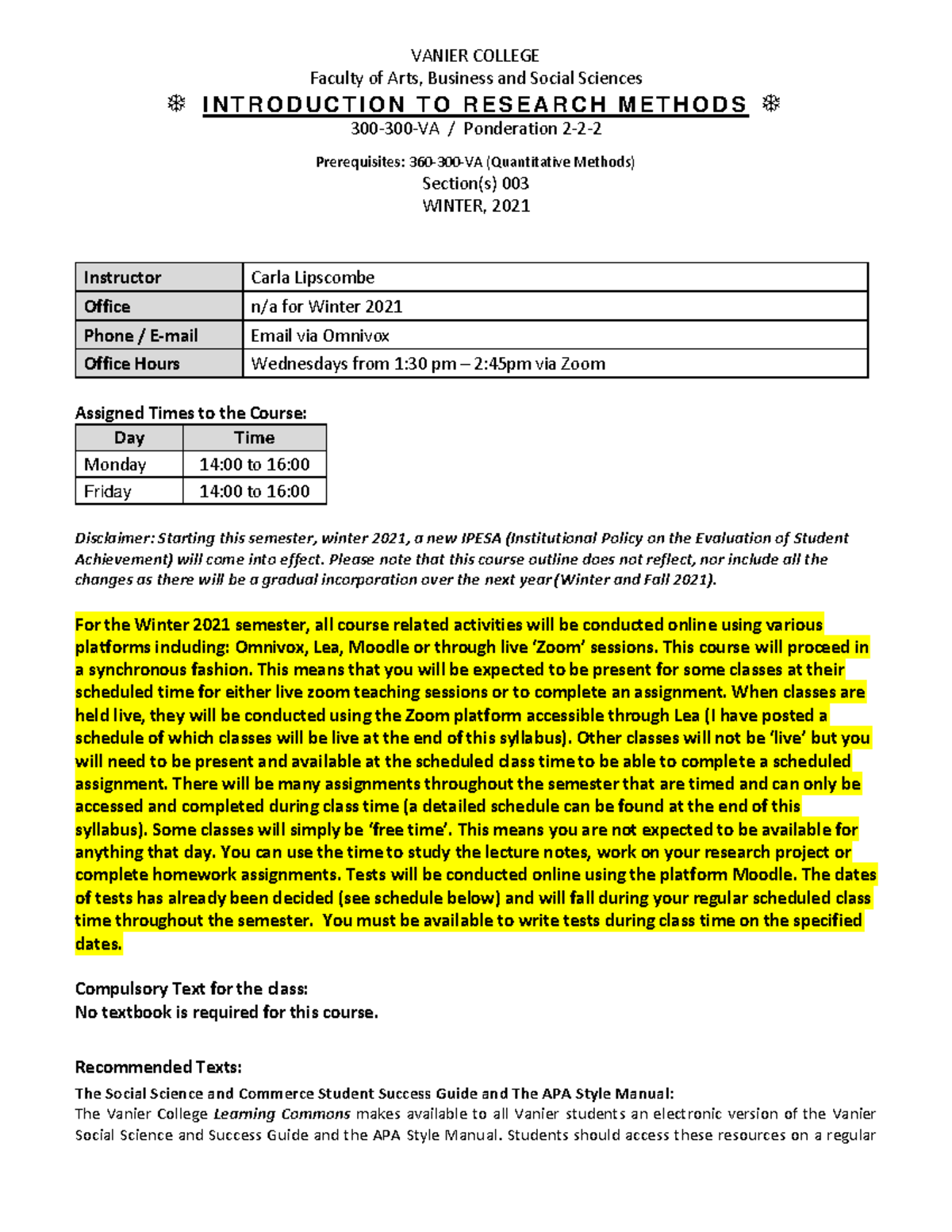 Introduction to Research Methods RM 300 - Course Outline Winter 2021 ...